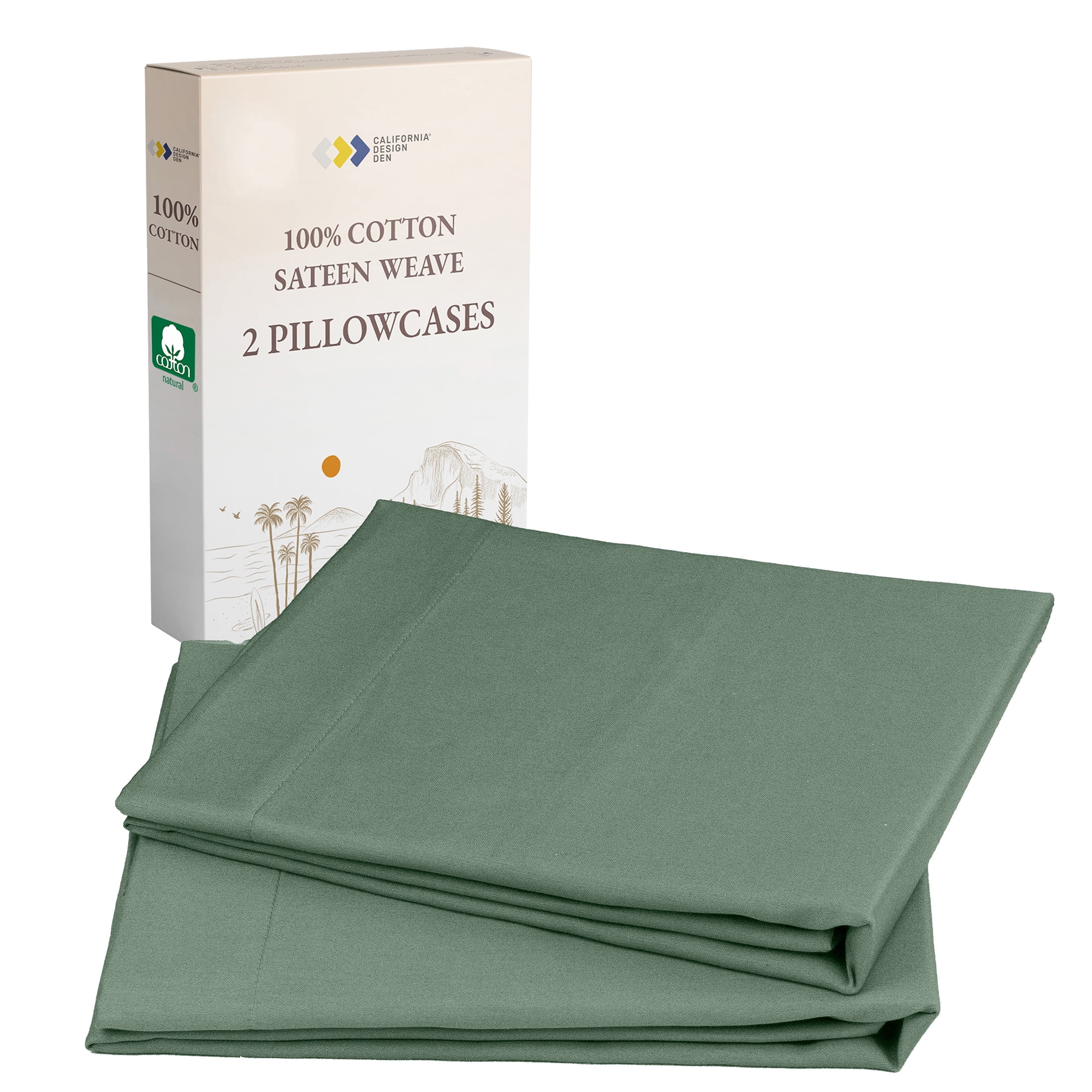 California Design Den Standard Pillow Cases, 100% Cotton, Soft Sateen ...
