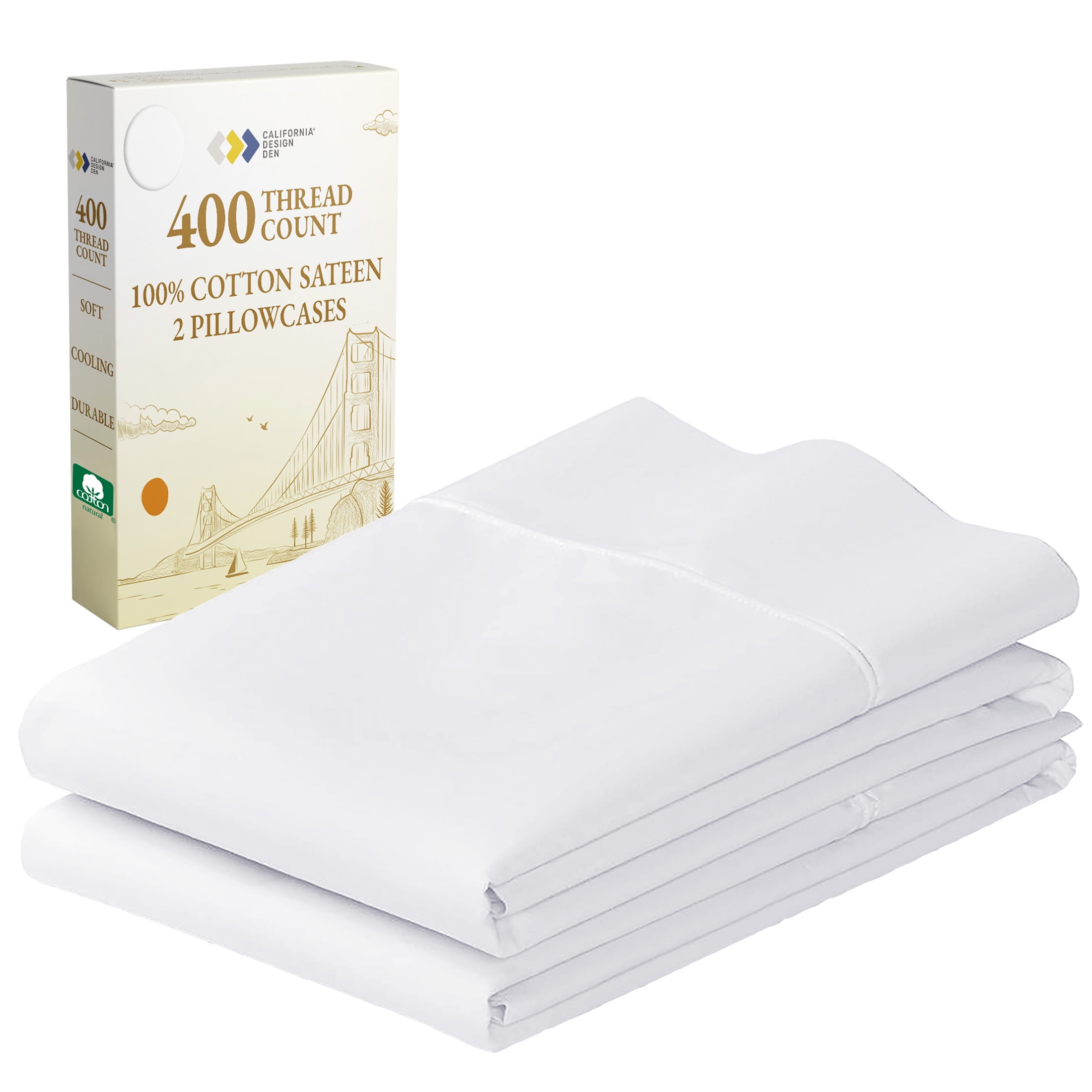 California Design Den Cotton Sateen Pillow Cases - 400 TC, Set of 2 ...