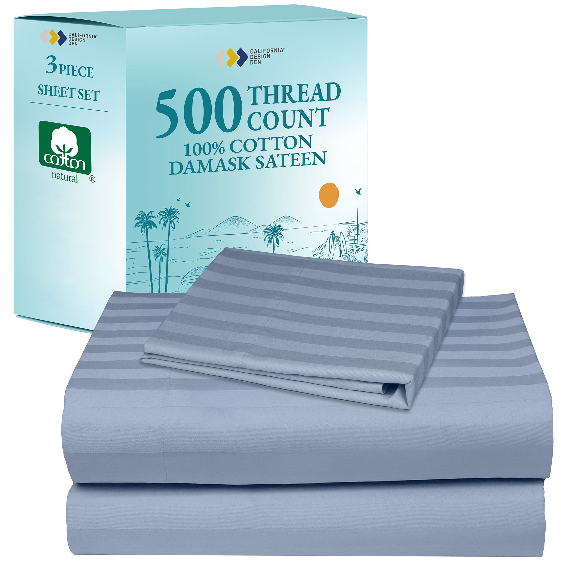California Design Den Twin Size Striped Sheets - 500 Thread Count 100% ...