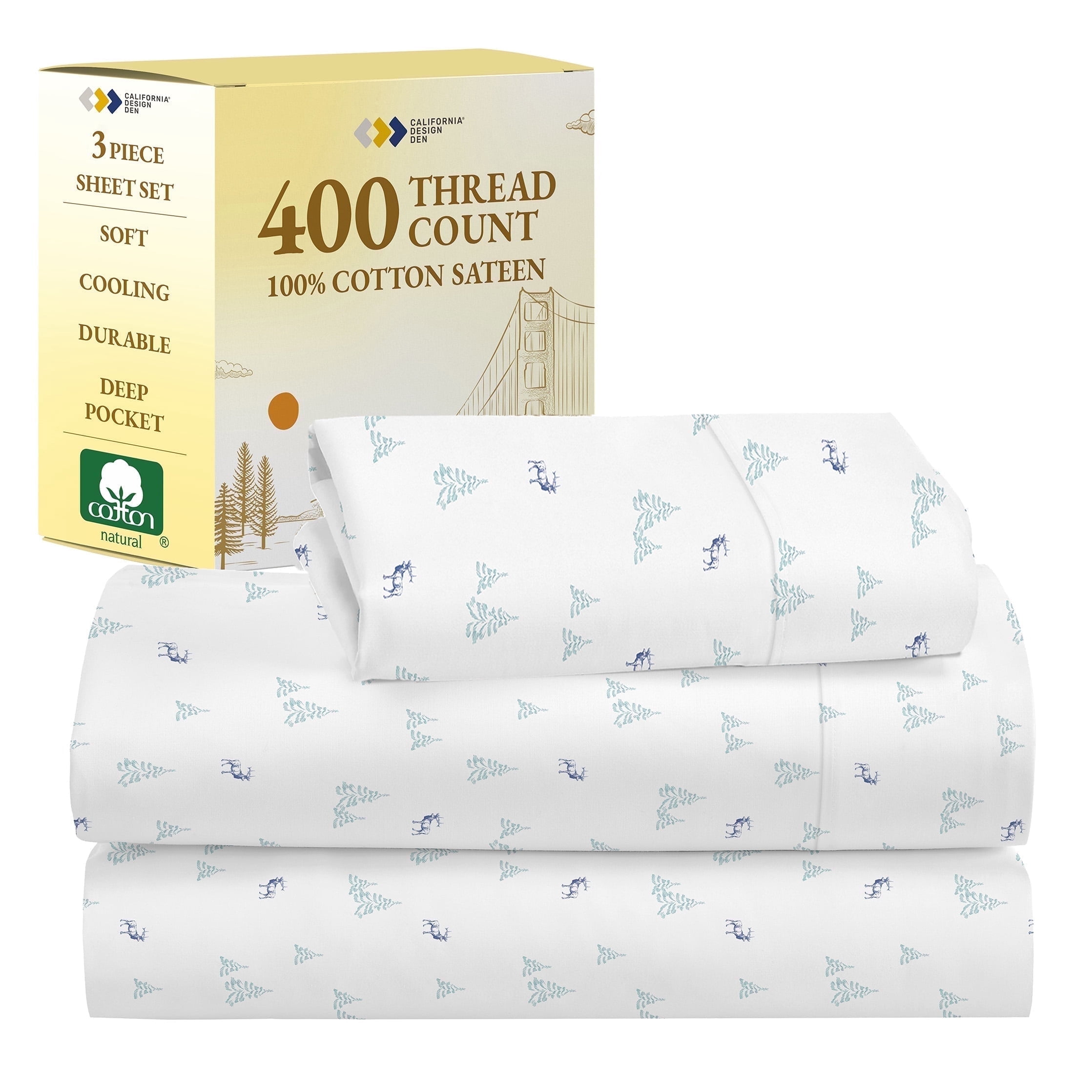 California Design Den Twin Sheet Set - 400 Thread Count 100% Cotton Bed ...