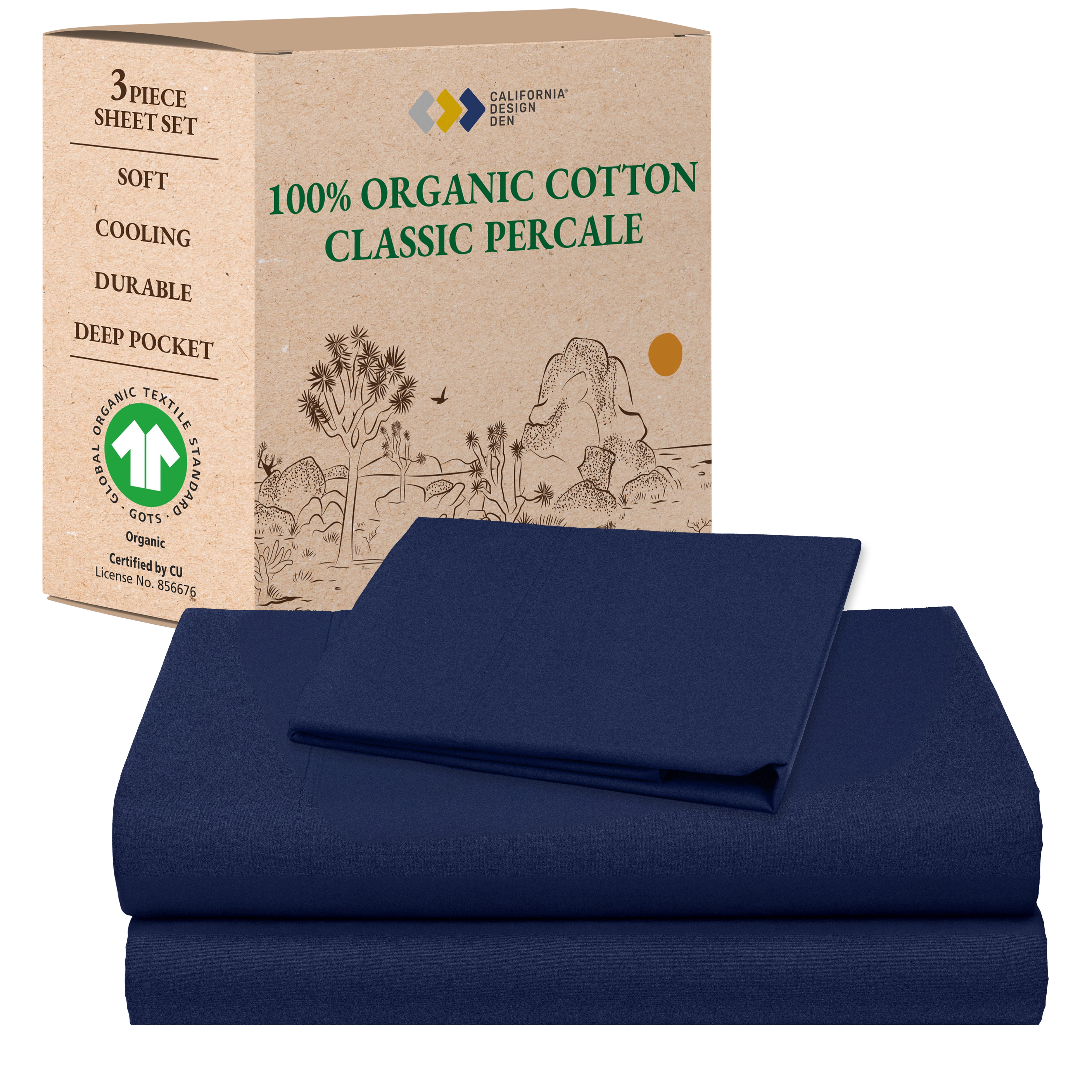 California Design Den Twin Sheets, 100% Organic Cotton Sheets - Percale ...