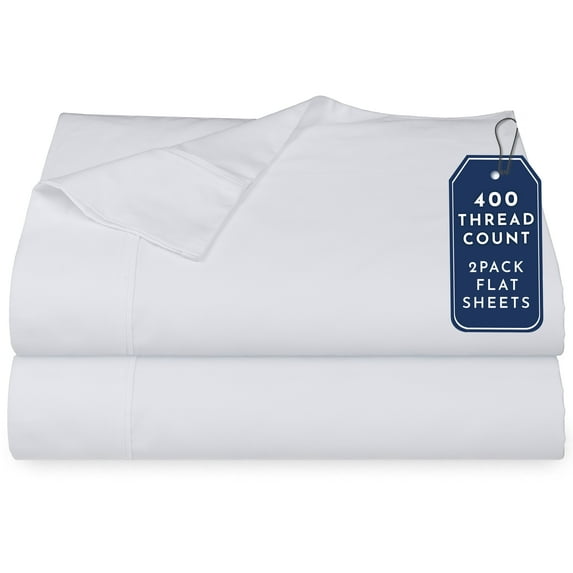 California Design Den White King Size Flat Sheet Only 2 Pack – 400 ...