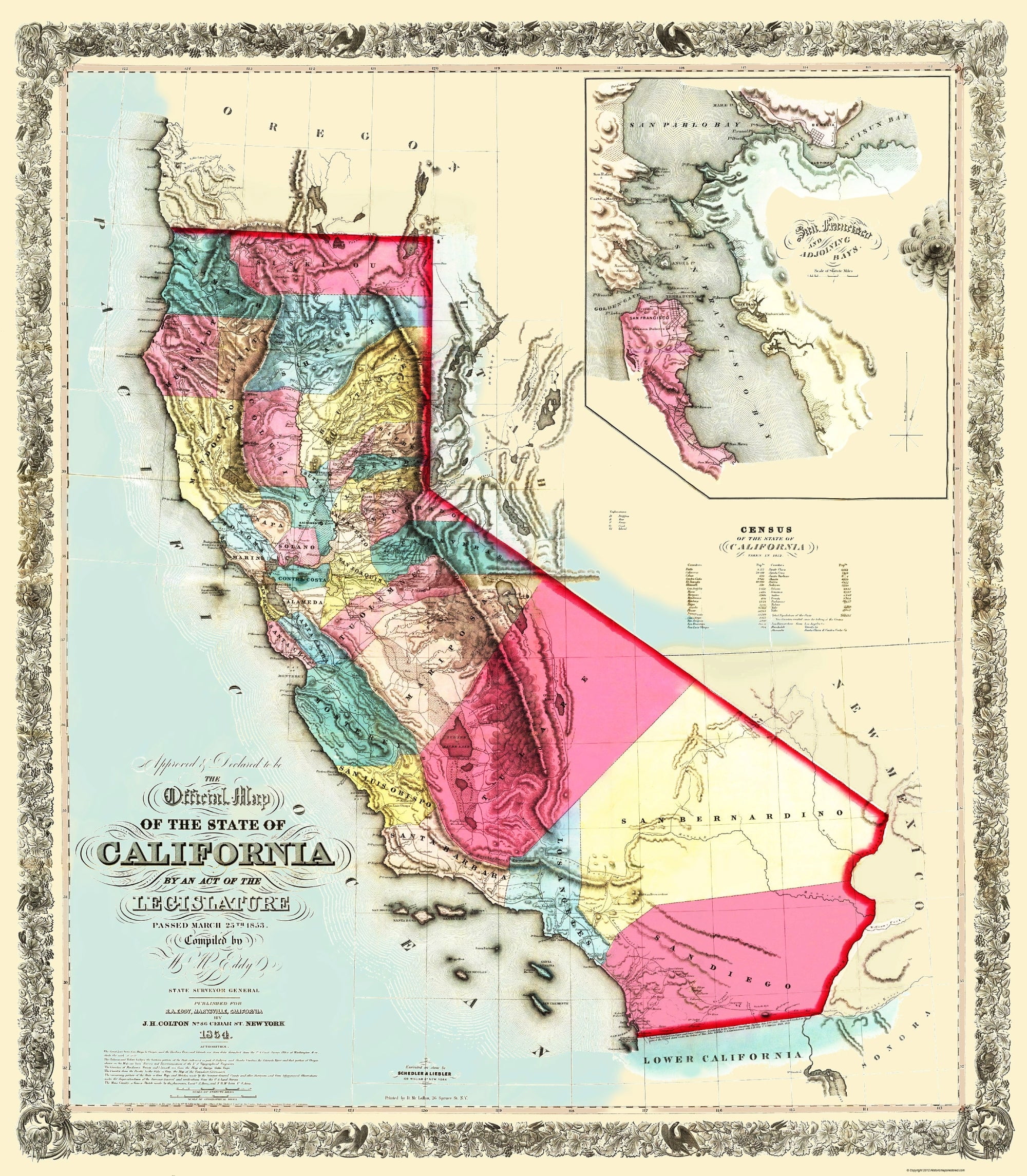 Historic State Map - California - Eddy 1854 - 23 x 26.34 - Vintage Wall ...