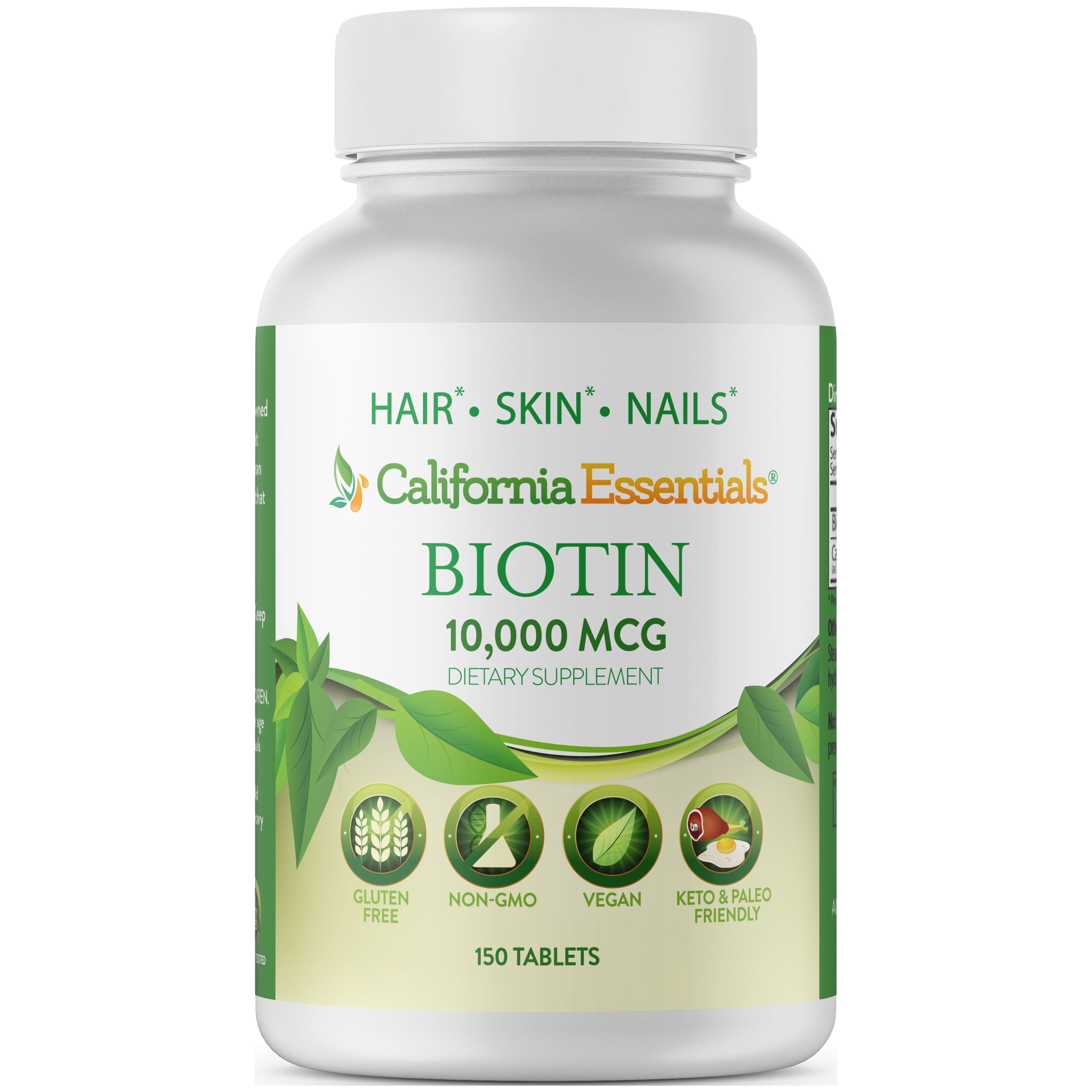 California Essentials Biotin 10000mcg, Hair, Skin, Nails Supplement ...
