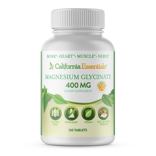 California Essentials Magnesium Glycinate 400mg, 120 Tablets, Made in ...