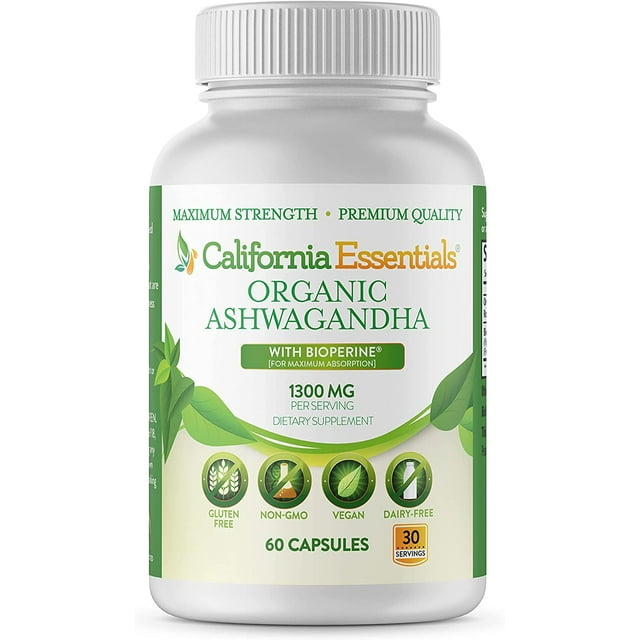 California Essentials Organic Ashwagandha Root Powder 1300mg Capusles ...