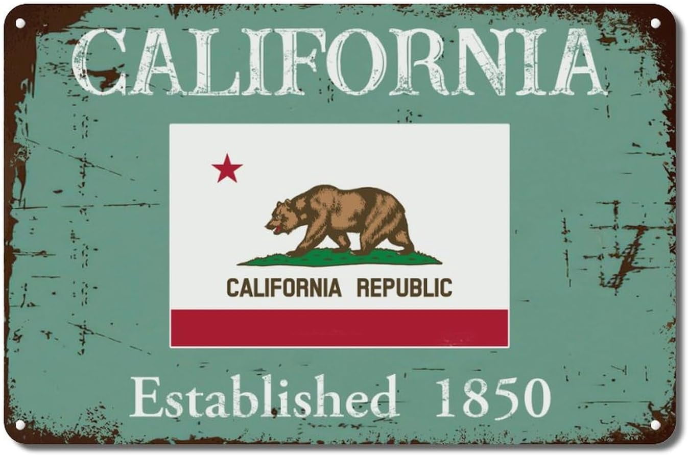 California Established Metal Tin Signs California State Flag USA ...