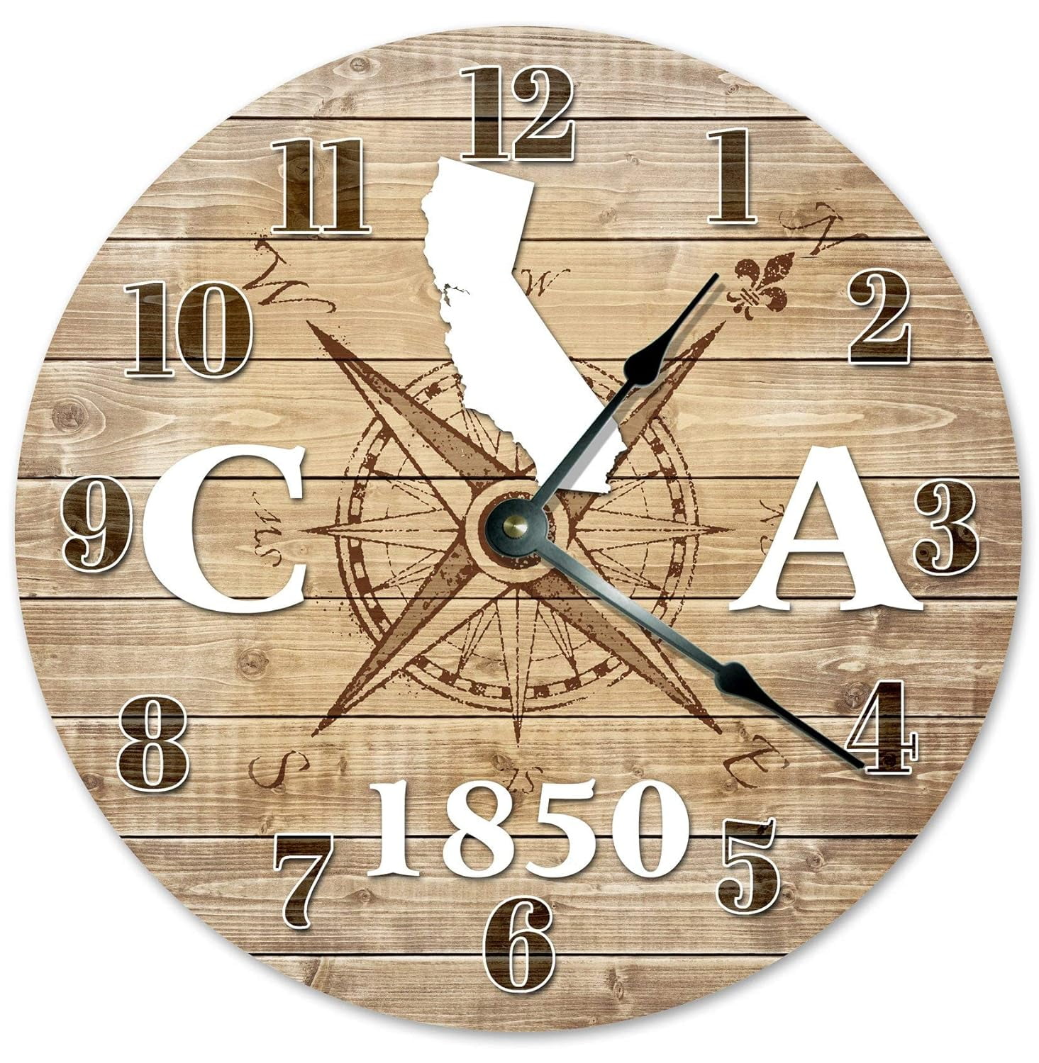 California Established Silent Non Ticking Round Battery Operated Handmade Hanging Large 10 Inch ...