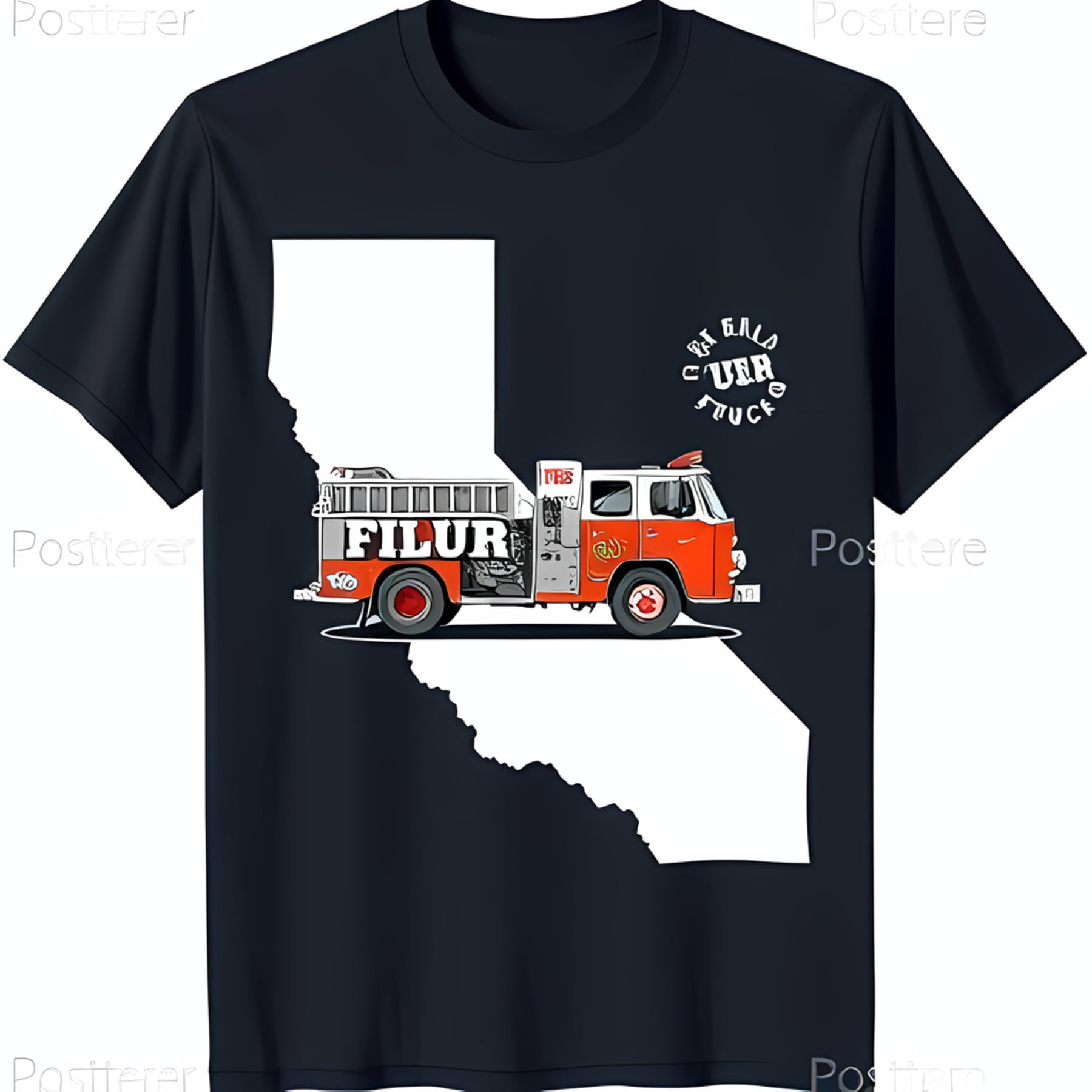California Fire Truck Black T-Shirt with 'FILUR' Design for ...