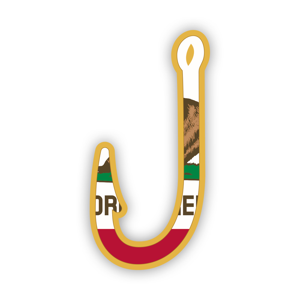 California Fish Hook Sticker Decal - Self Adhesive Vinyl - Weatherproof ...