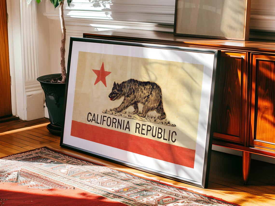 California Flag Retro Cabin Wall Art, Stretched Canvas Size 16x24 ...