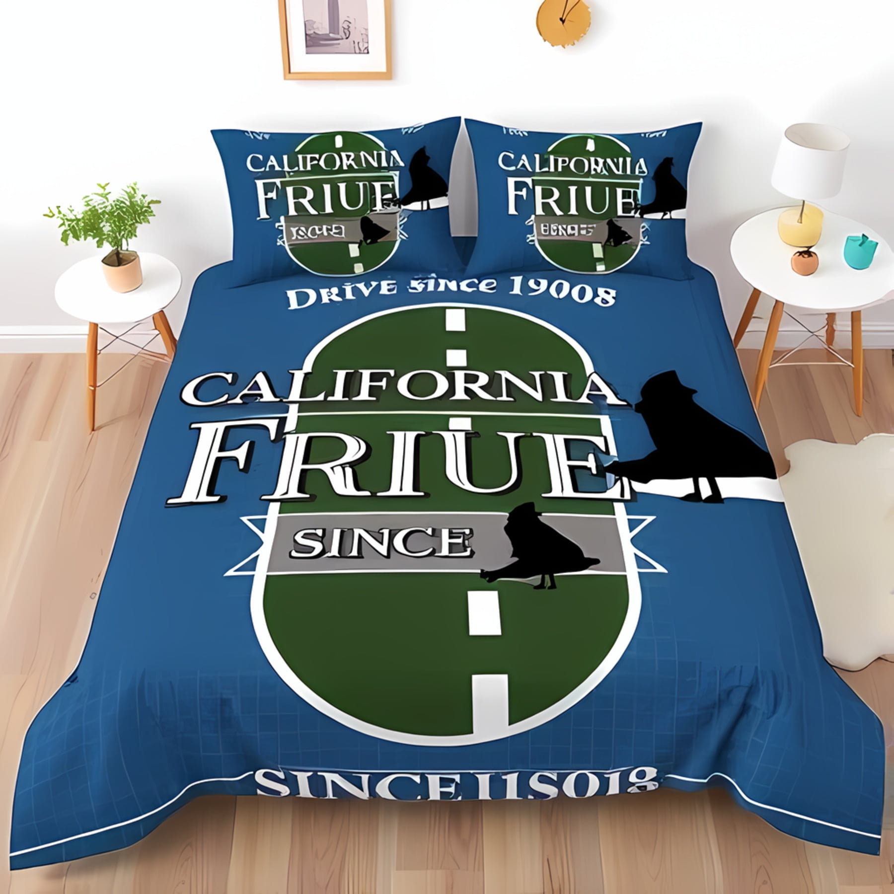 California Friae 3-Piece Duvet Cover Set - Vintage Road Sign Design ...