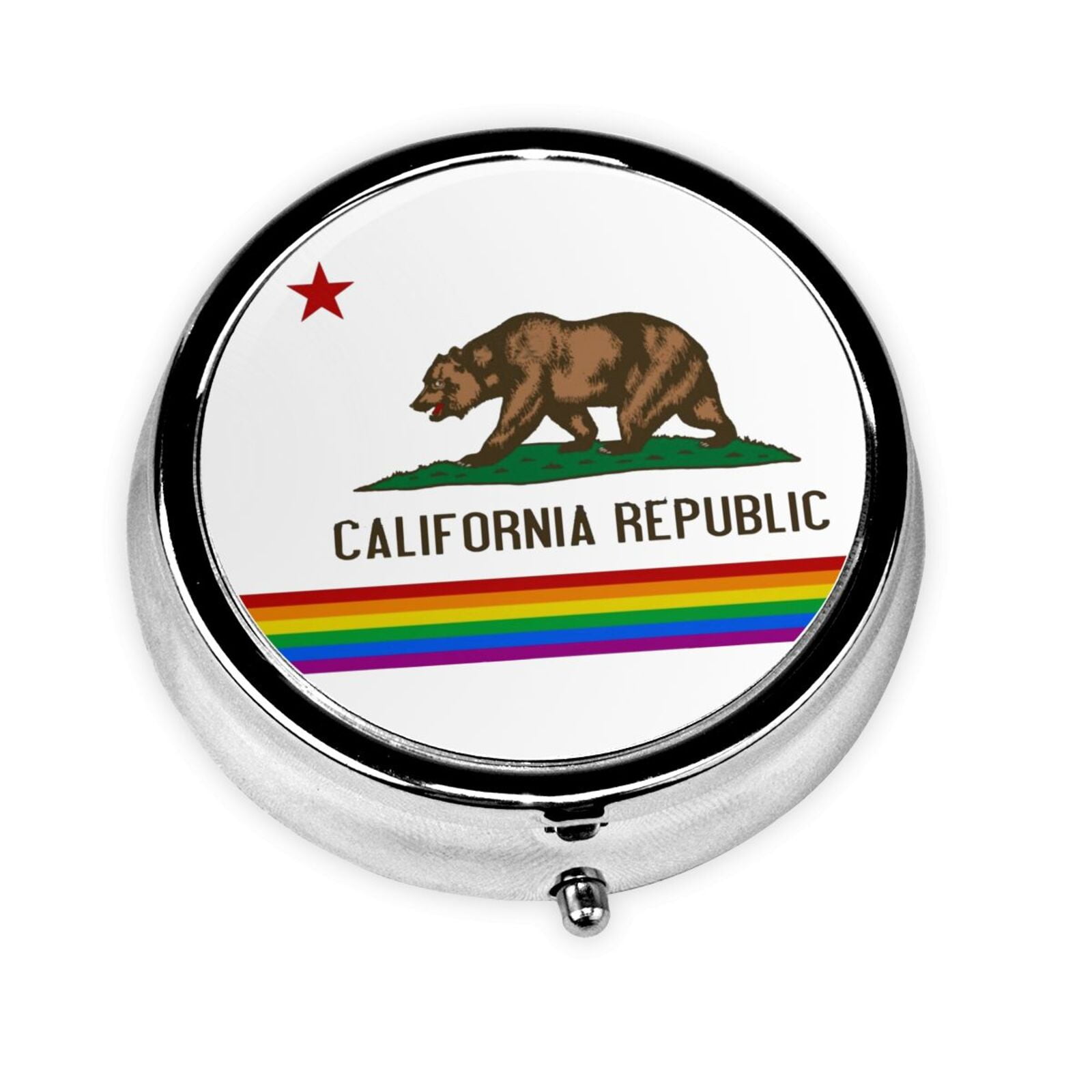 California Gay Pride Flag Round Pill Box Small Pill Case For Purse ...