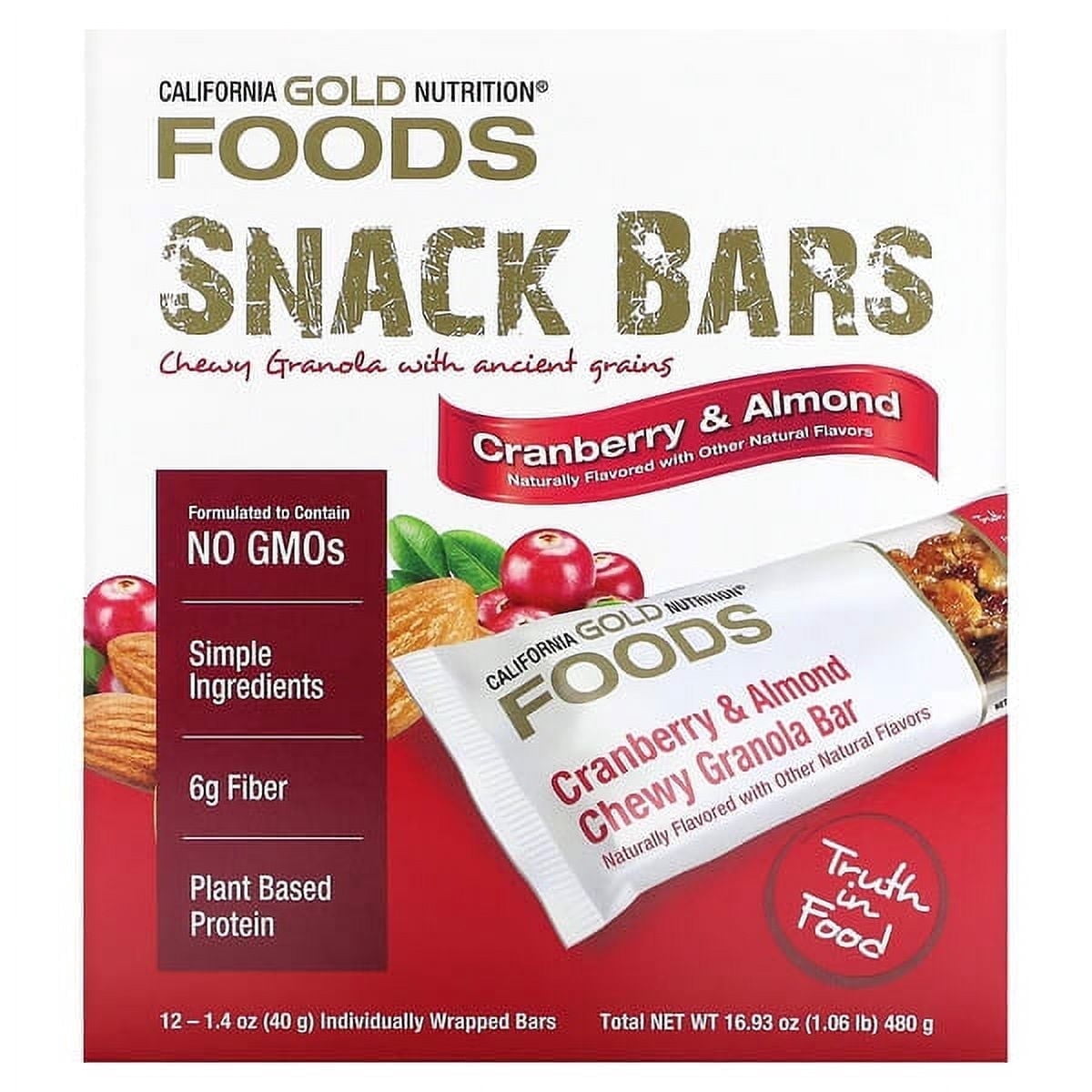 California Gold Nutrition, Foods, Cranberry & Almond Chewy Granola Bars ...