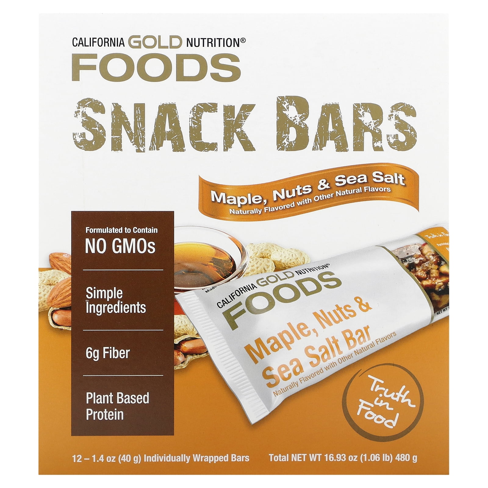 California Gold Nutrition Foods, Maple Sea Salt Bars, 12 Bars, 1.4 oz ...