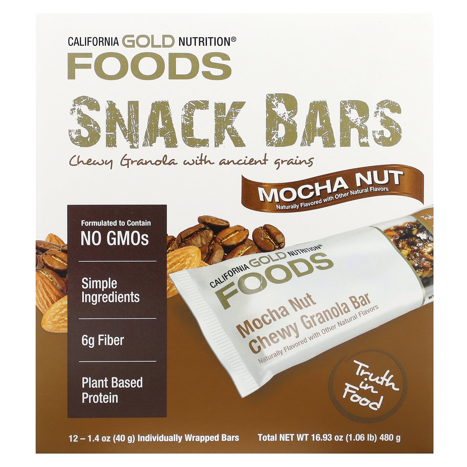 California Gold Nutrition, Foods, Mocha Nut Chewy Granola Bars, 12 Bars ...