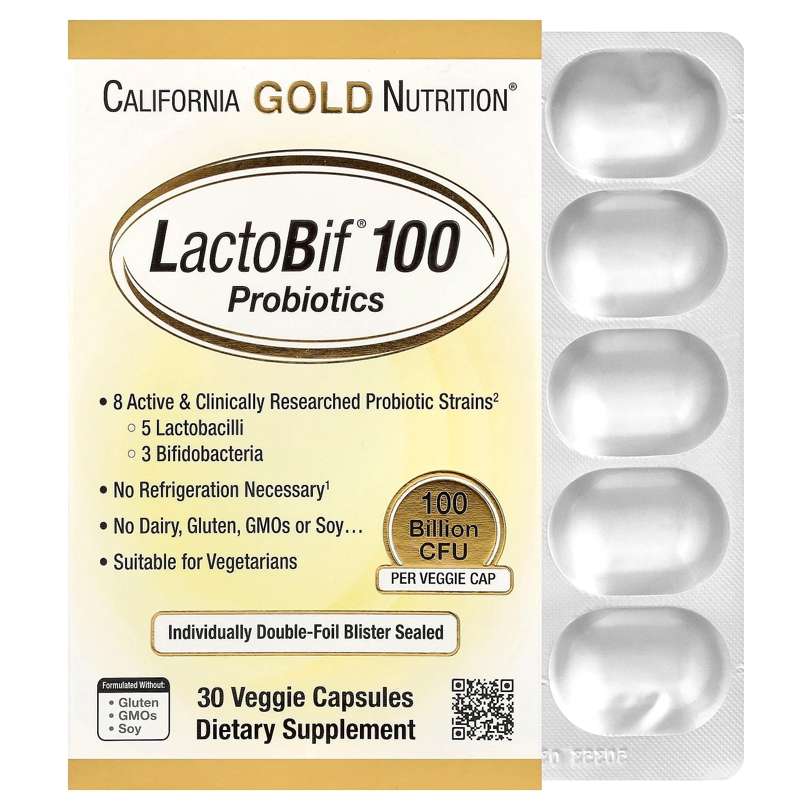 California Gold Nutrition LactoBif® 100 Probiotics, 100 Billion CFU, 30 ...