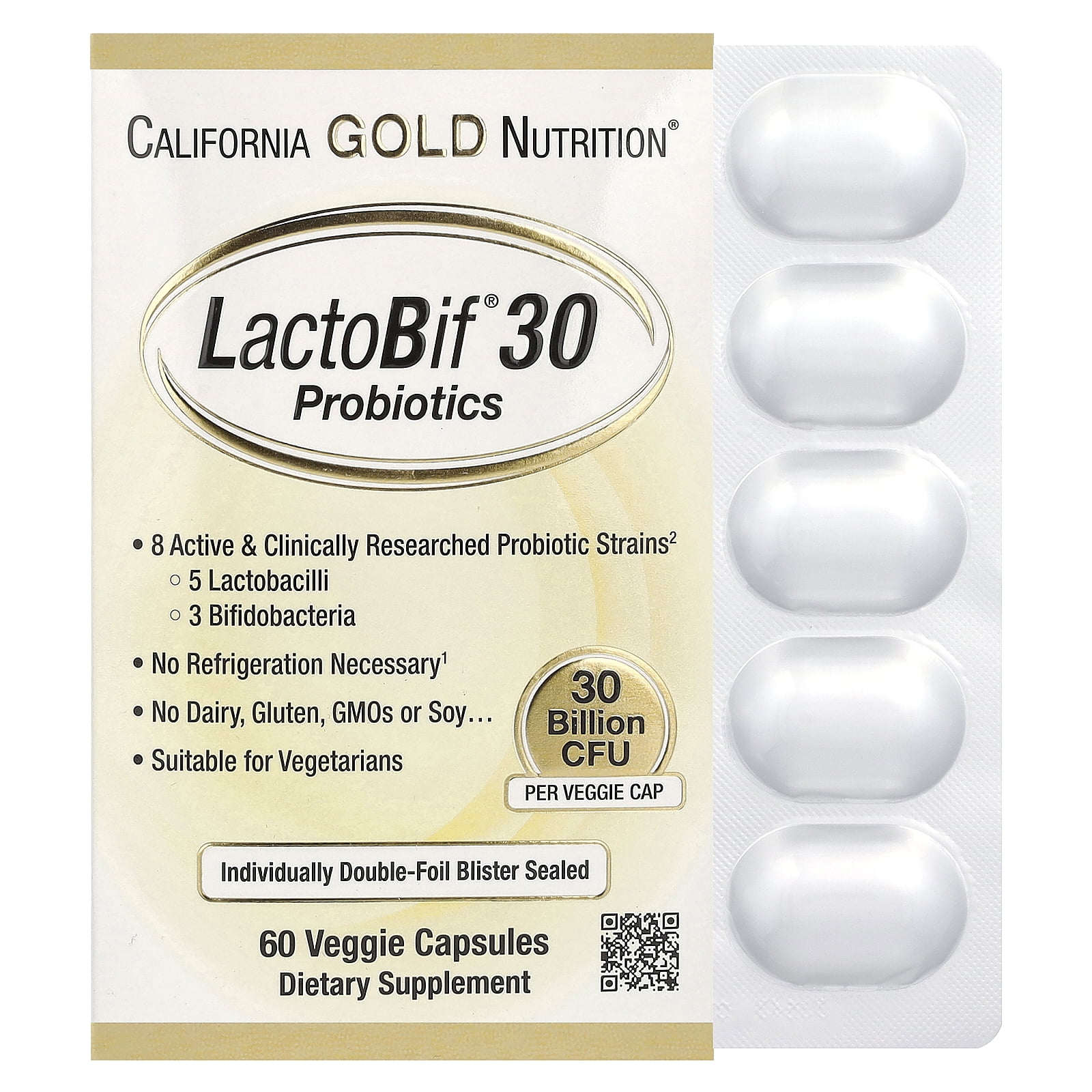California Gold Nutrition LactoBif® 30 Probiotics, 30 Billion CFU, 60 ...