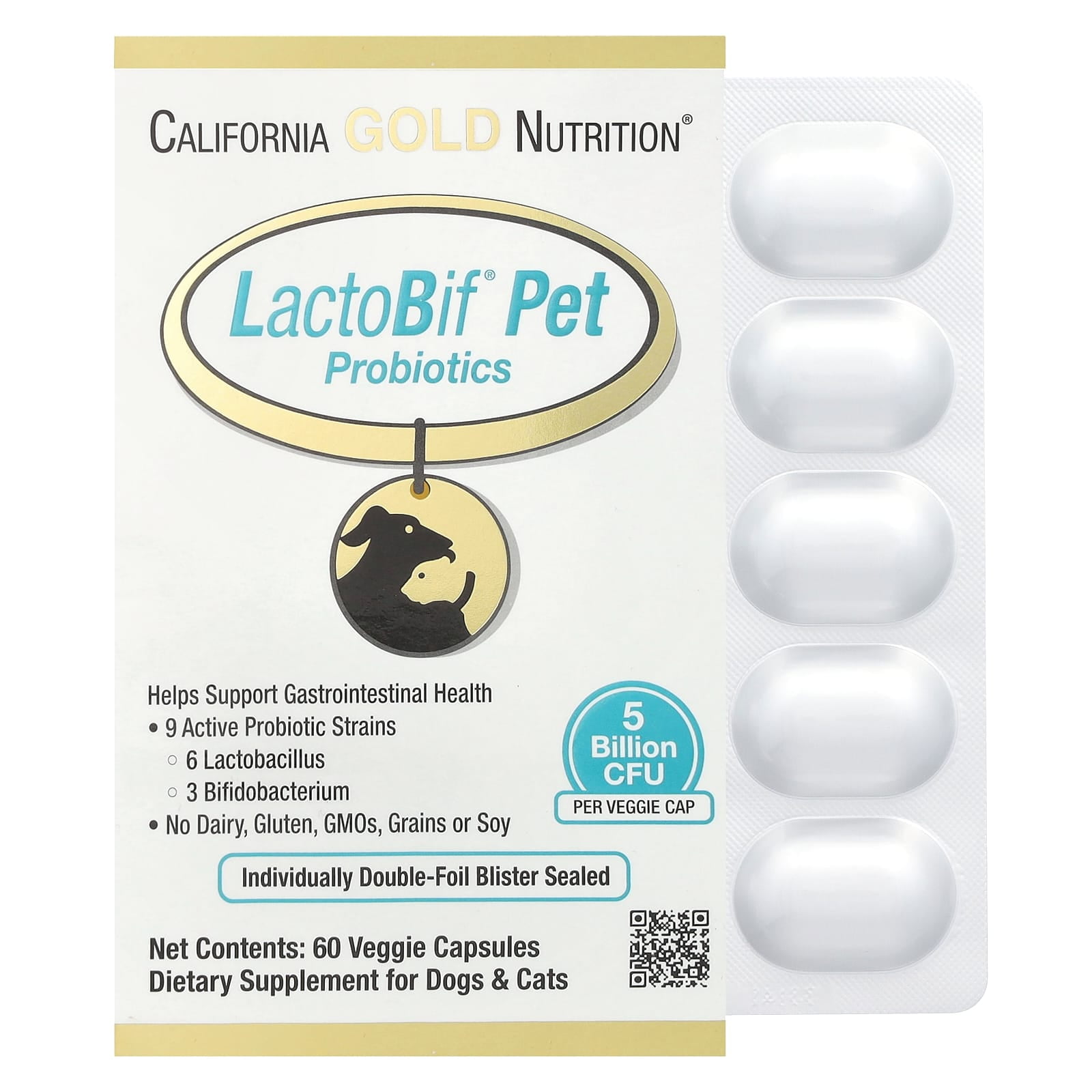 California Gold Nutrition, LactoBif Pet Probiotics, 5 Billion CFU, 60 ...