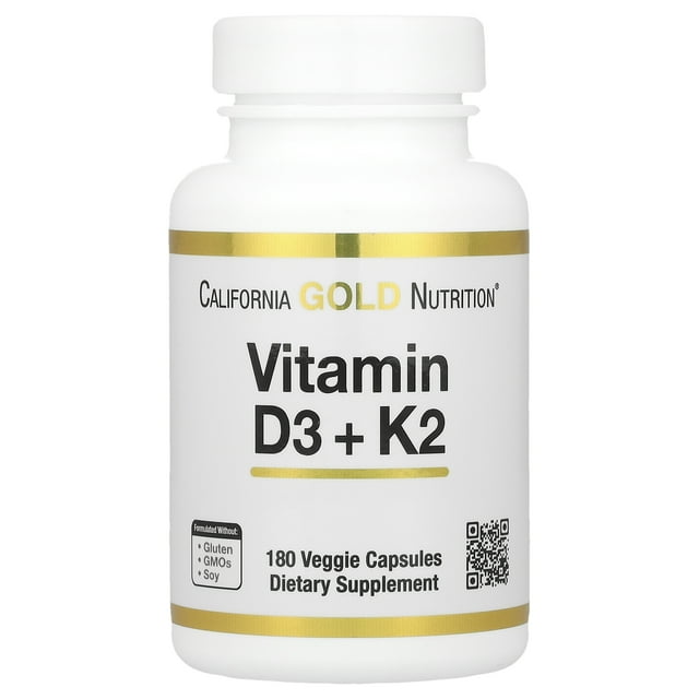 California Gold Nutrition Vitamin D3 + K2, 180 Veggie Capsules ...