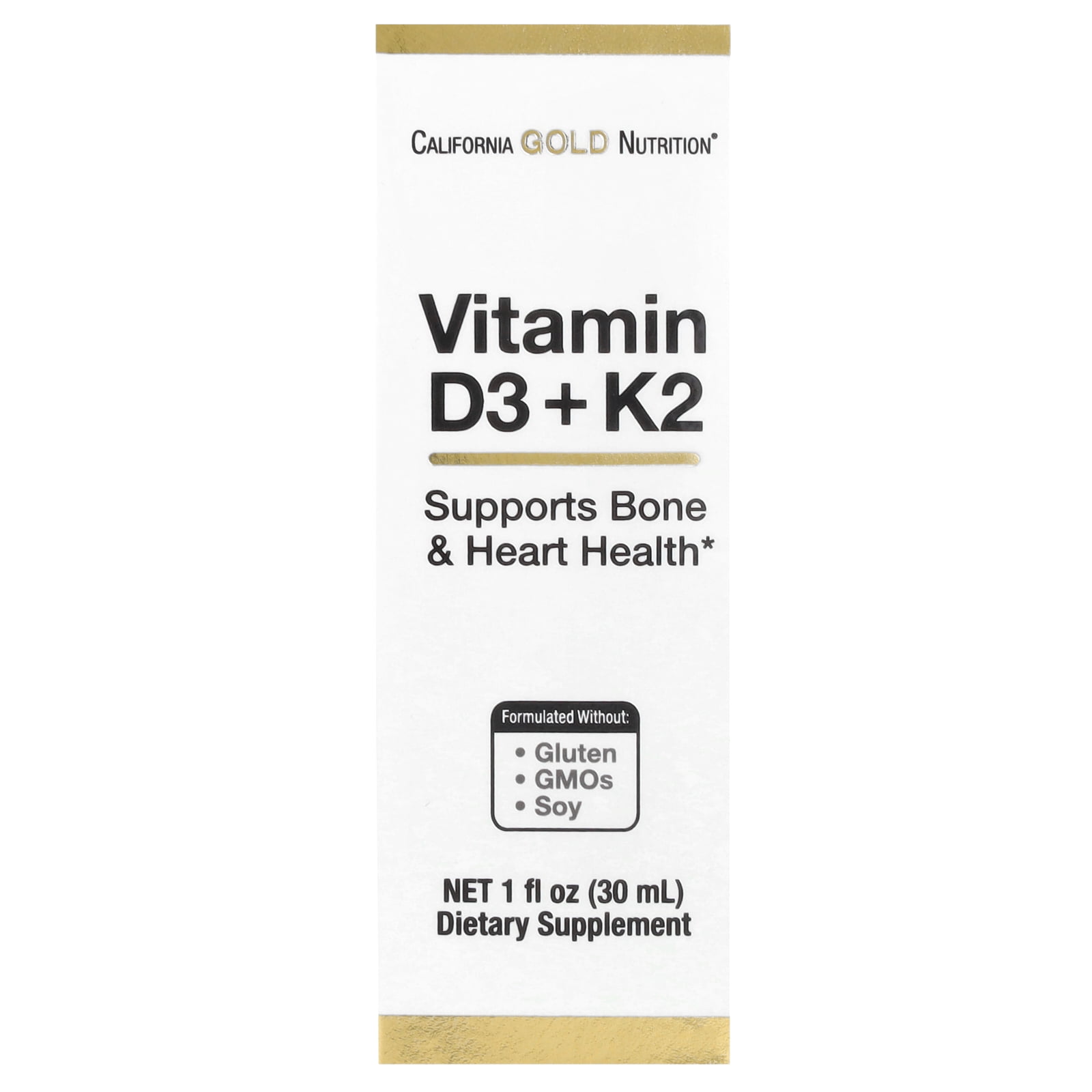 California Gold Nutrition Vitamin D3 + K2, 25 mcg (1,000 IU), 1 fl oz ...