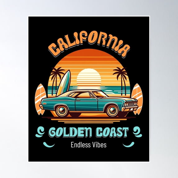 California Golden Coast- Vintage Wall Arttrendy Retro Print Room Decor ...