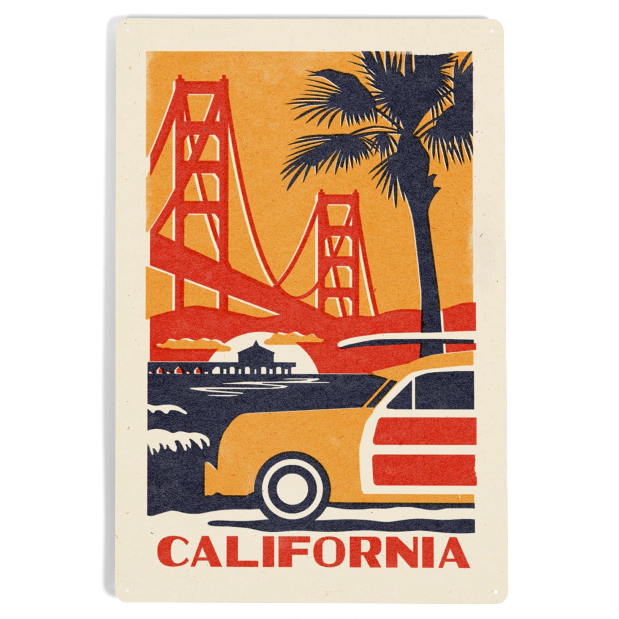 California, Golden Gate Bridge, Woodblock (12x18 Aluminum Art, Indoor ...
