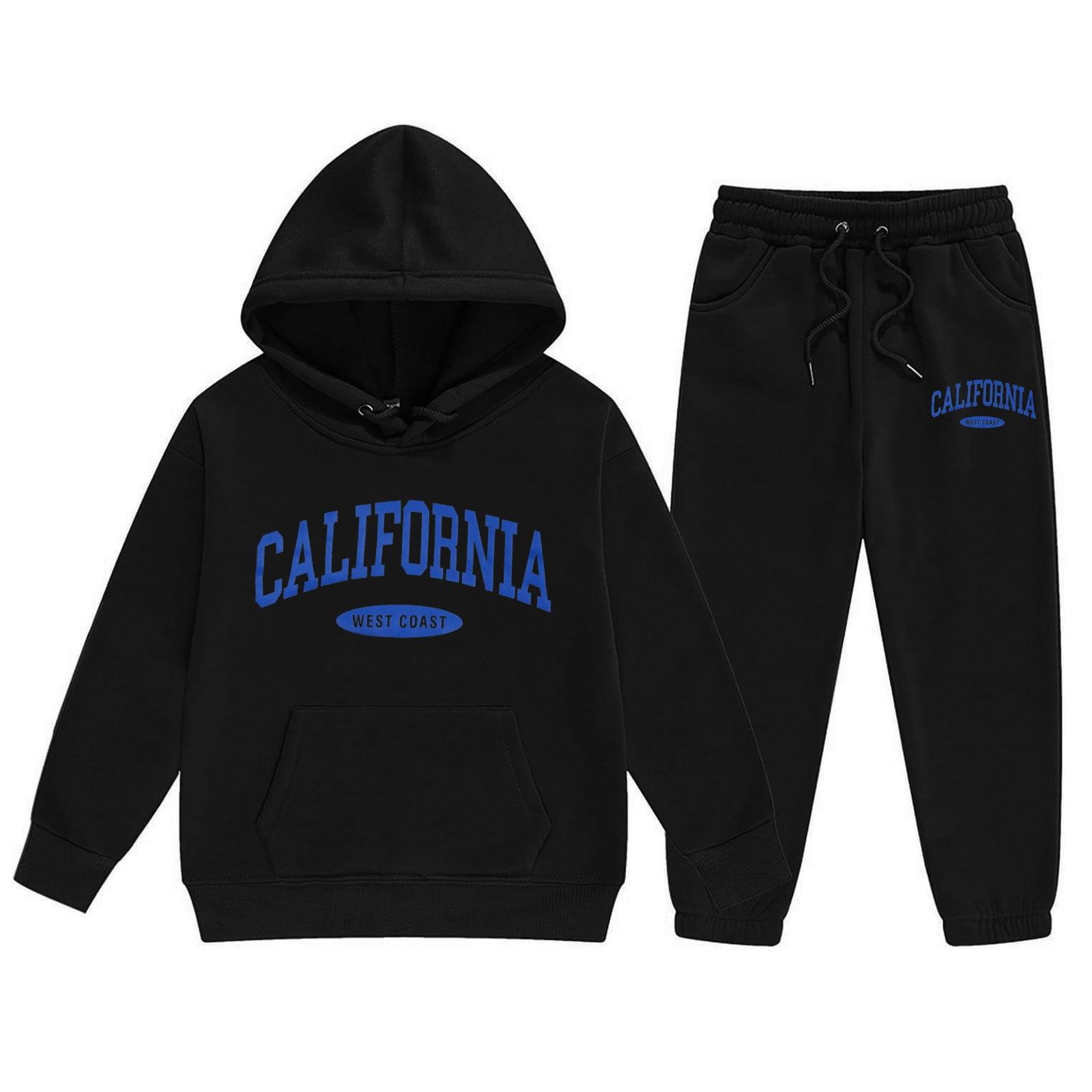 California Graphic Pullover Hoodie & Sweatpants Set - Black - Stylish ...