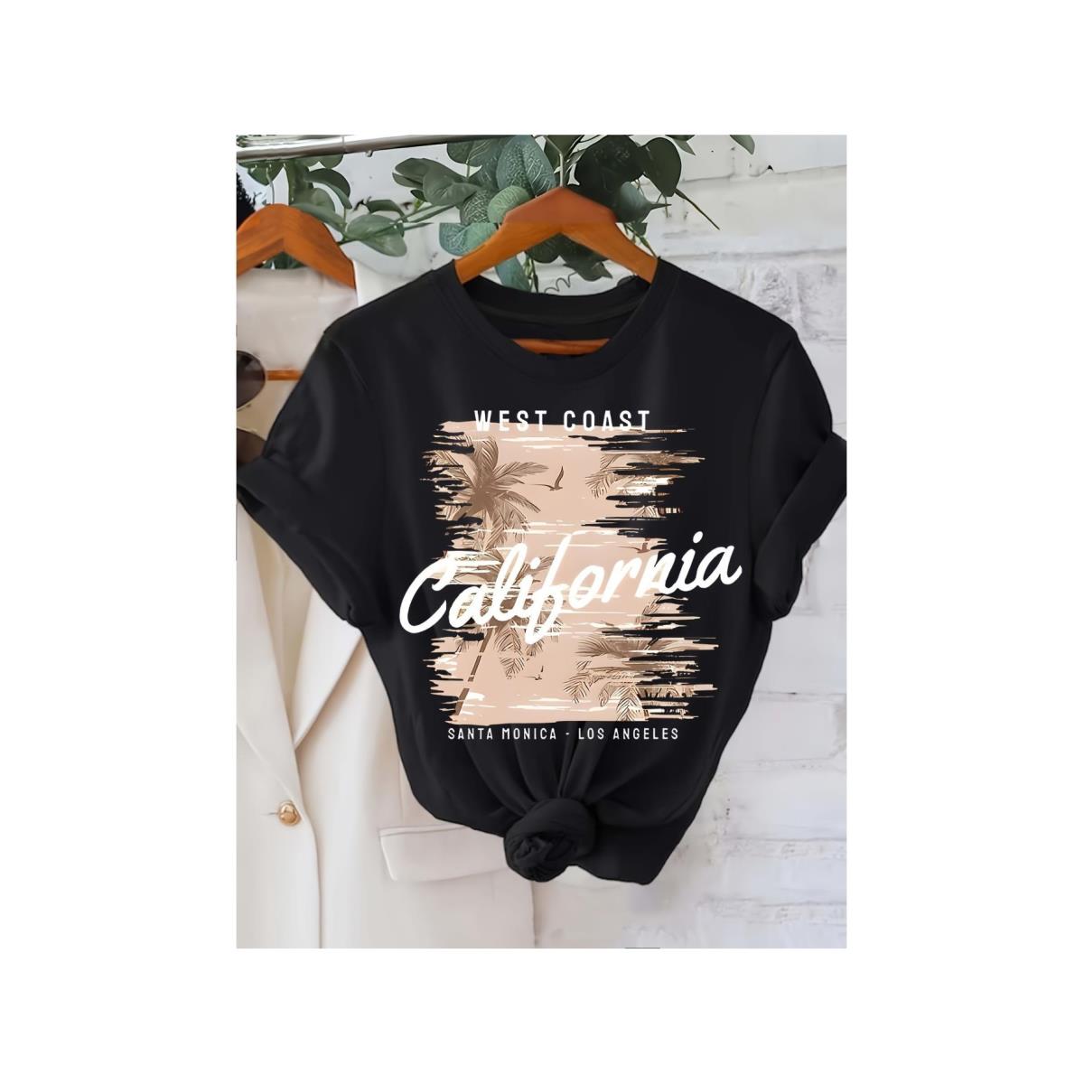 California Graphic Tee - Women's Casual Crew Neck Short Sleeve T-Shirt ...