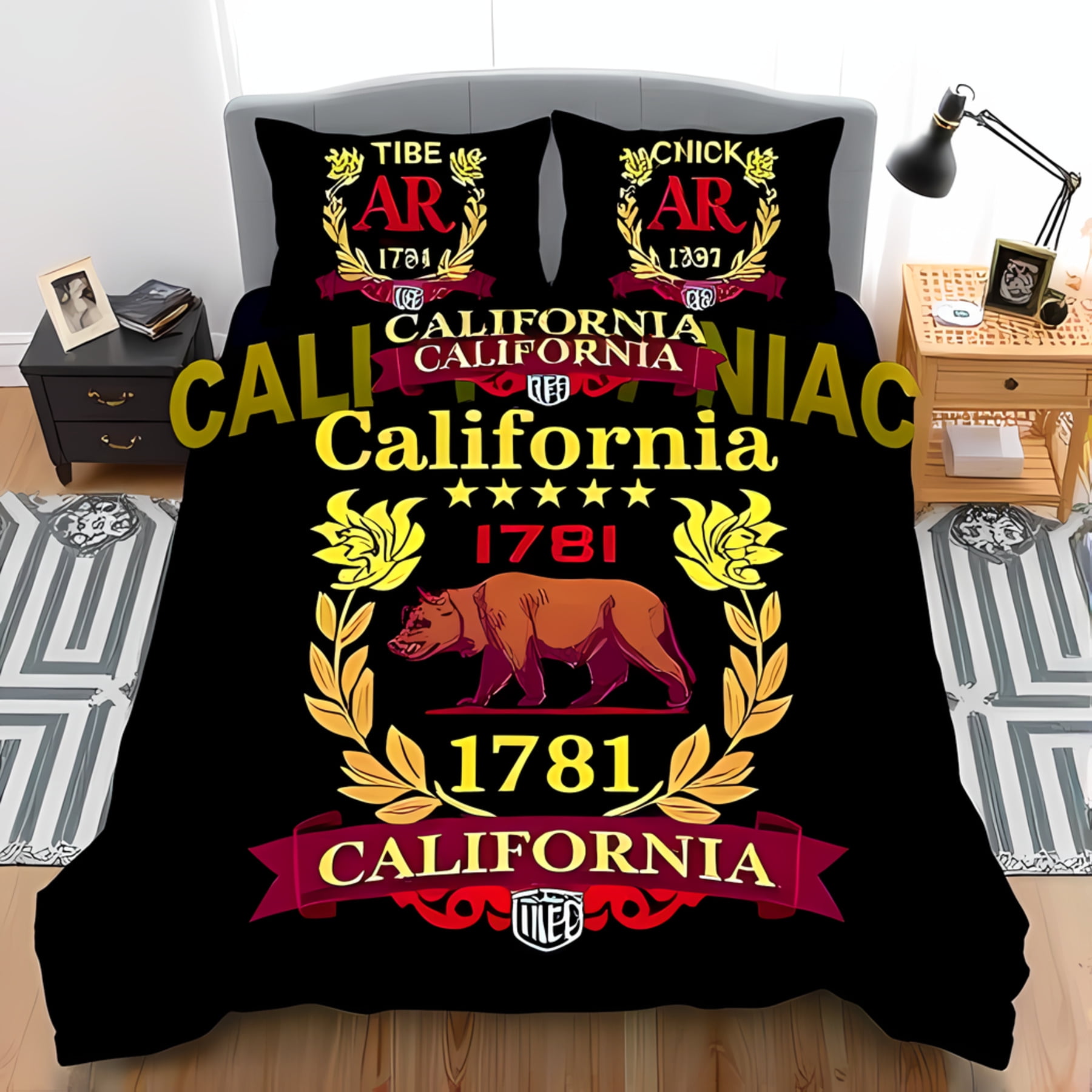 California Heritage 3-Piece Duvet Cover Set - Black with Bold Graphics ...