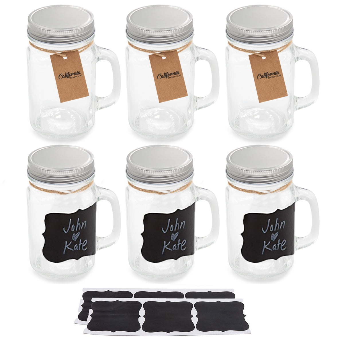 California Home Goods 16oz Mason Jar Mugs, 6 Pack, With Lids and ...