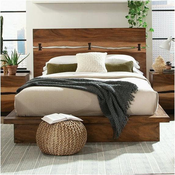 California King Bed Frame with Storage, Smokey Walnut Wood Platform Bed ...