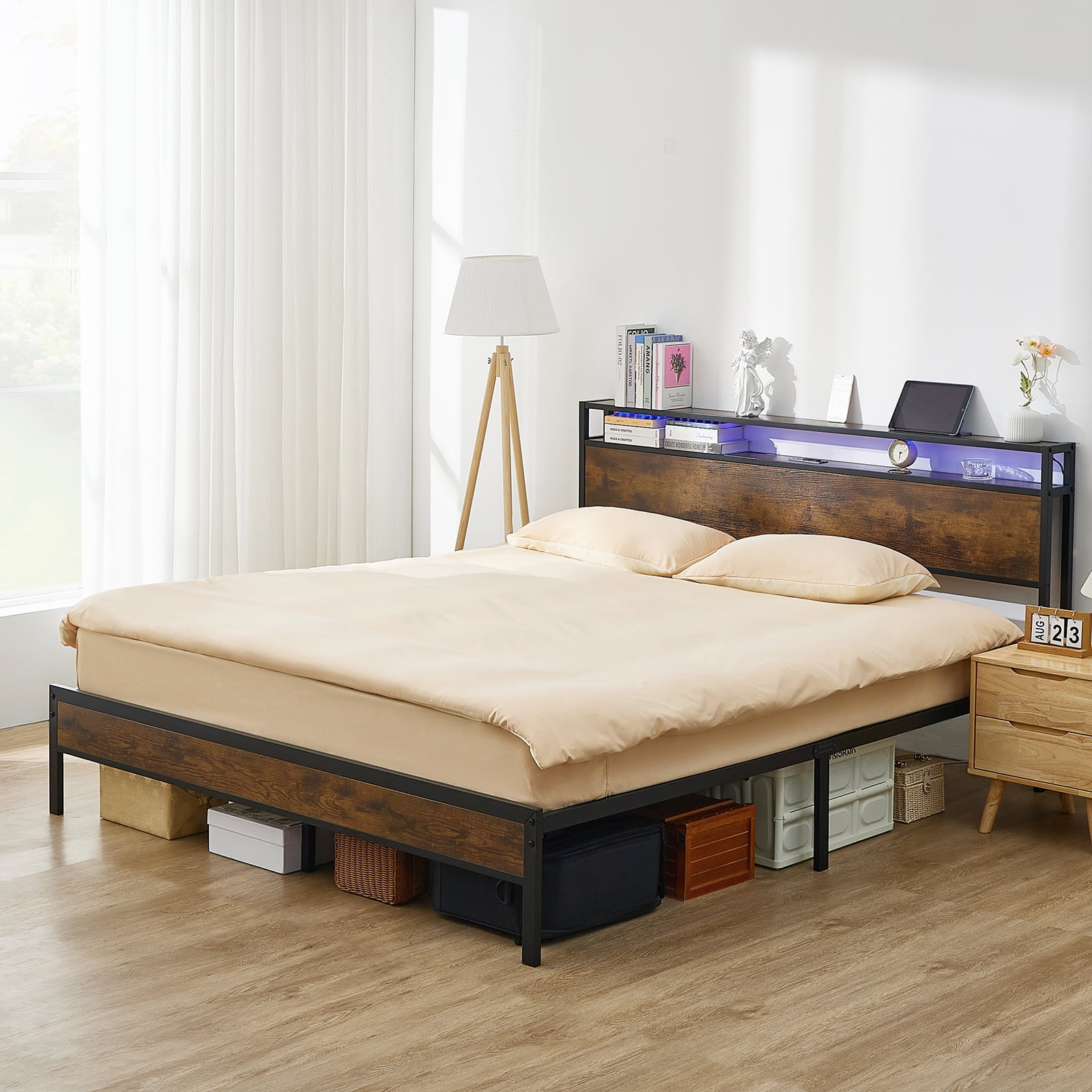California King Bed Frames with Storage, Cali King Size Bed Frame with ...
