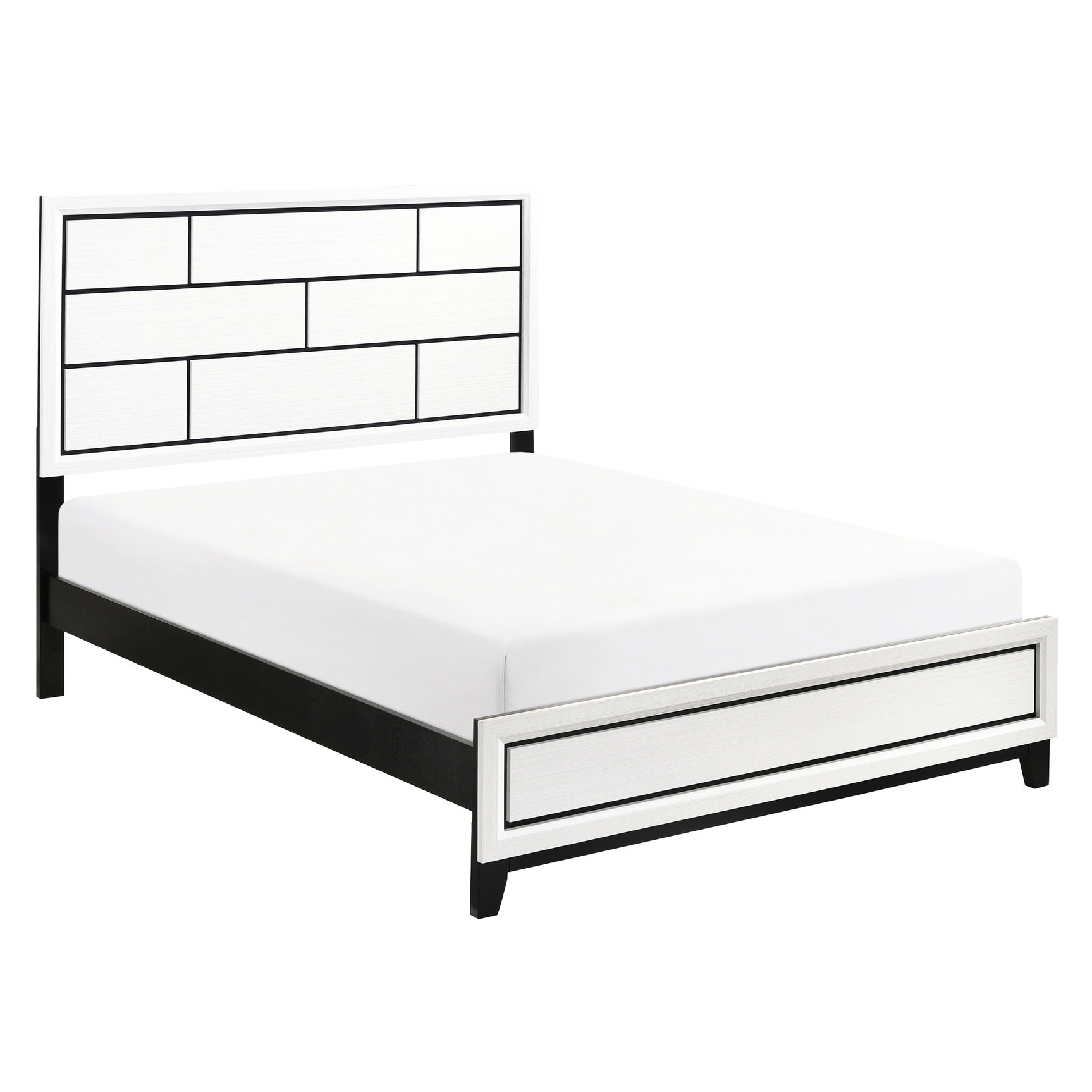 California King Bed / Wood and Faux Wood Veneer, White Melamine, Black ...