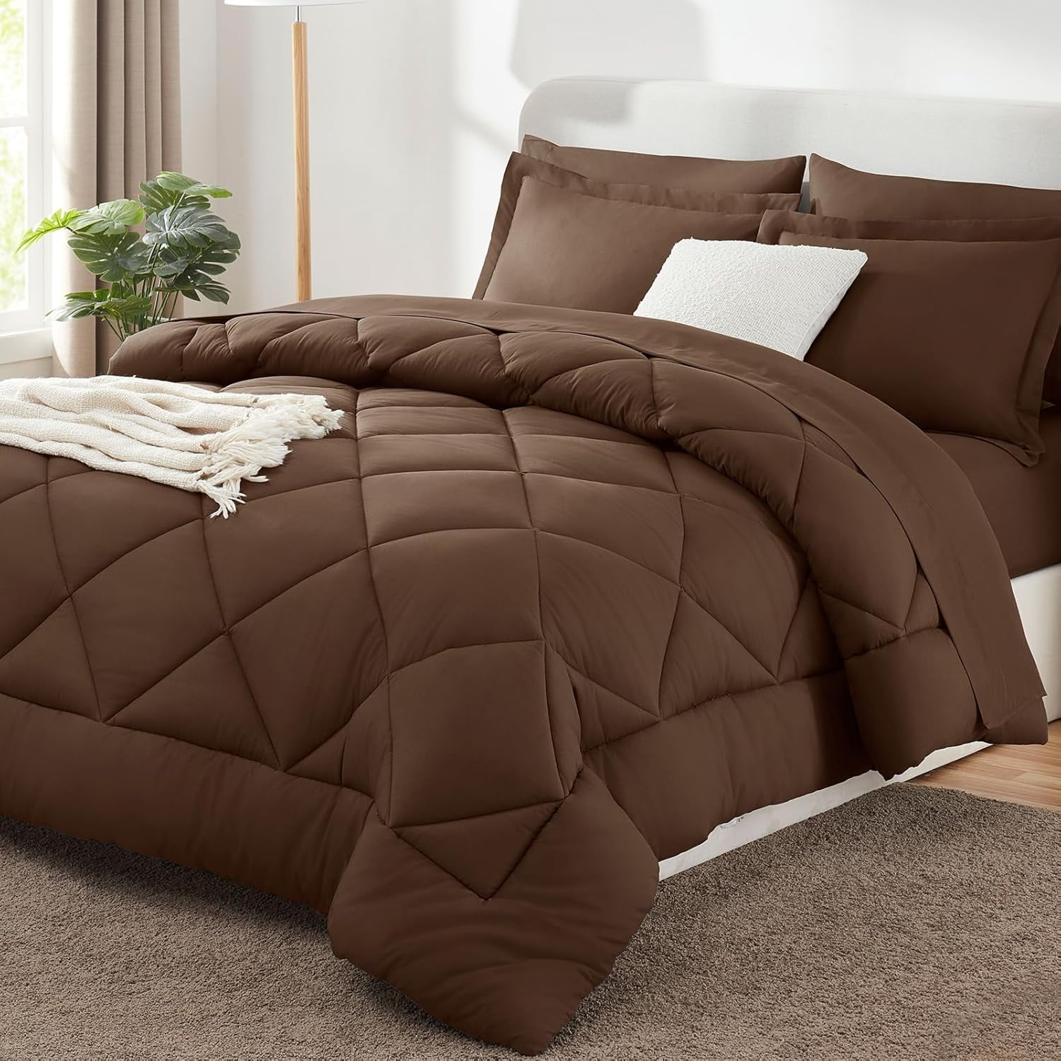 California King Comforter Set Brown – 7-Piece Luxury Soft Bed in a Bag ...