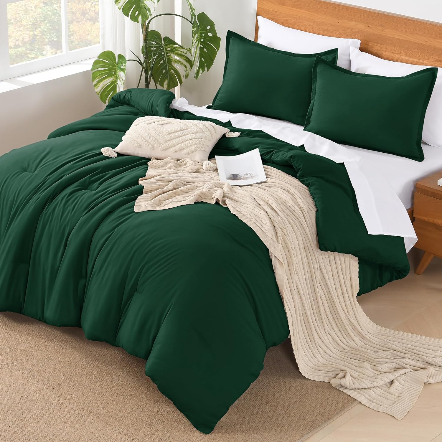 California King Comforter Set Dark Emerald Green - 7 Pieces Bed in a Bag Cal King Bedding ...