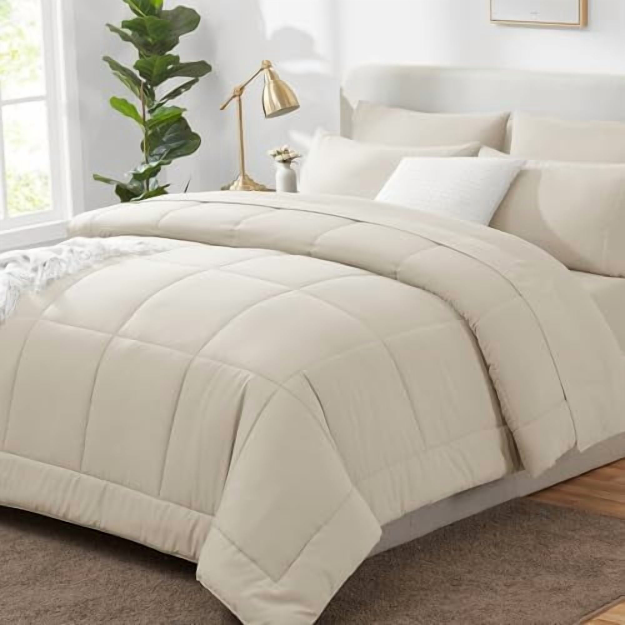 California King Comforter Sets Beige, 7 Pieces Cal King Bed in a Bag ...