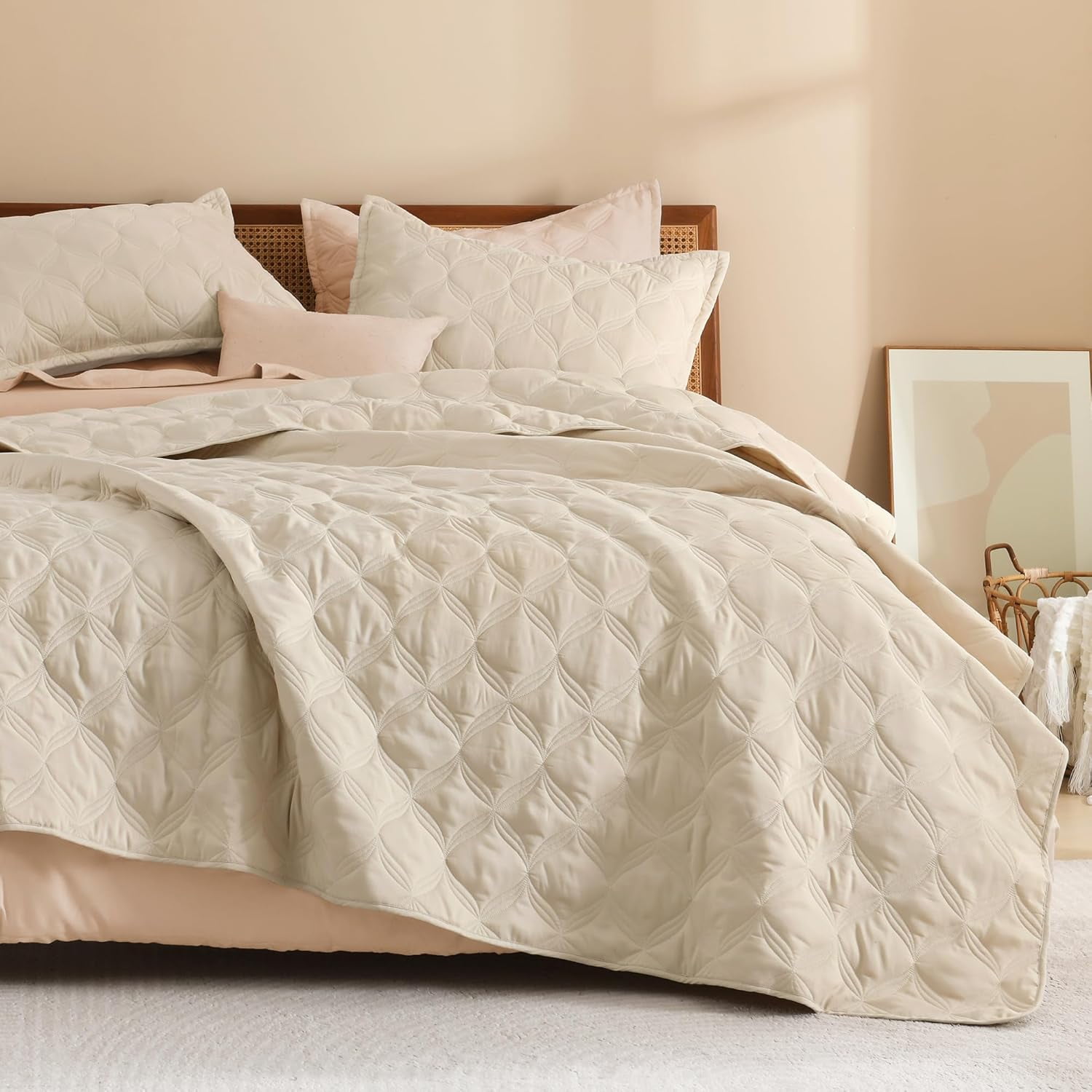 California King Quilt Bedding Set, Oatmeal Oversized Lightweight ...