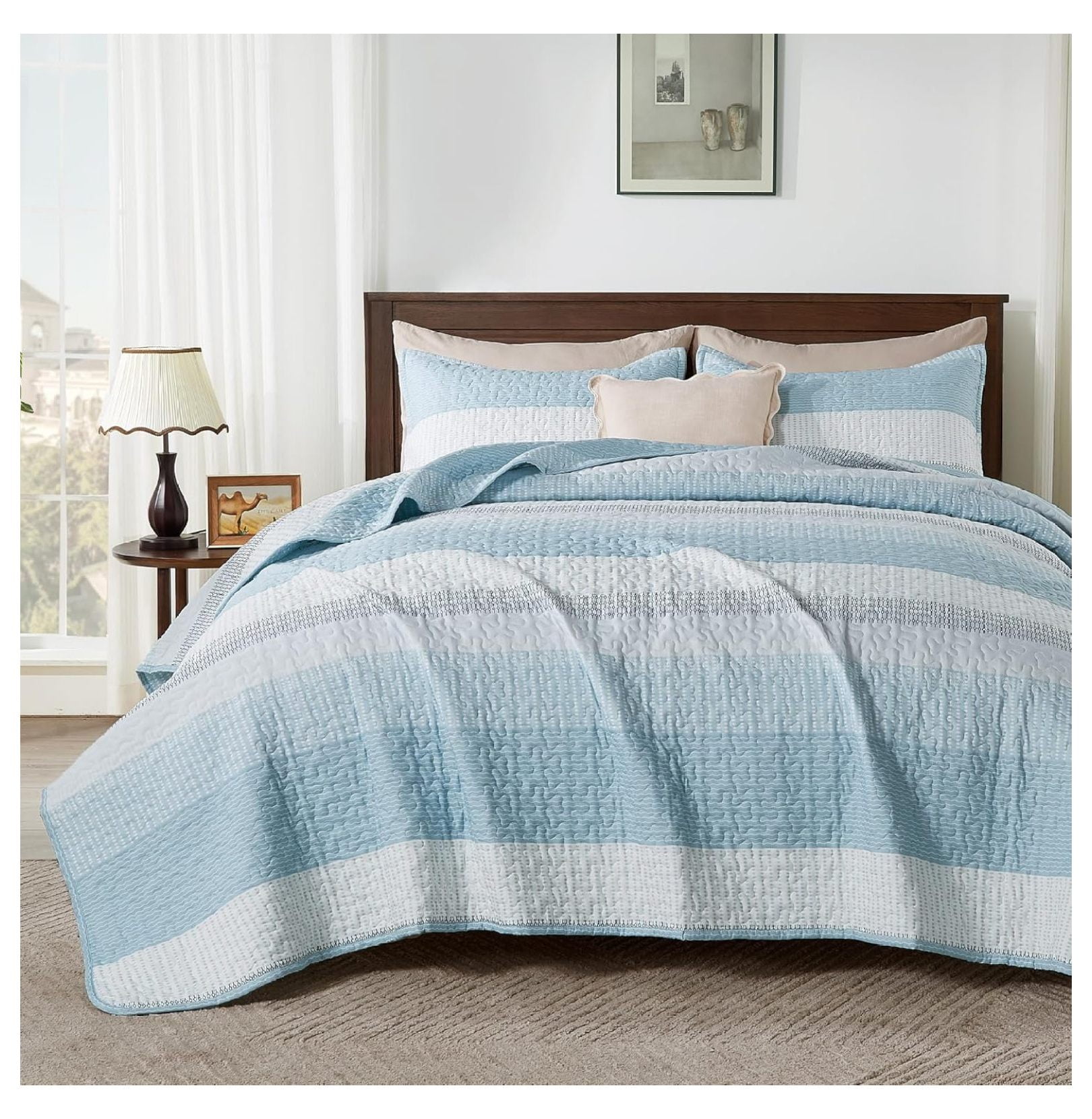 California King Quilt Set - Aqua Blue Lightweight Soft Quilt Cal King ...