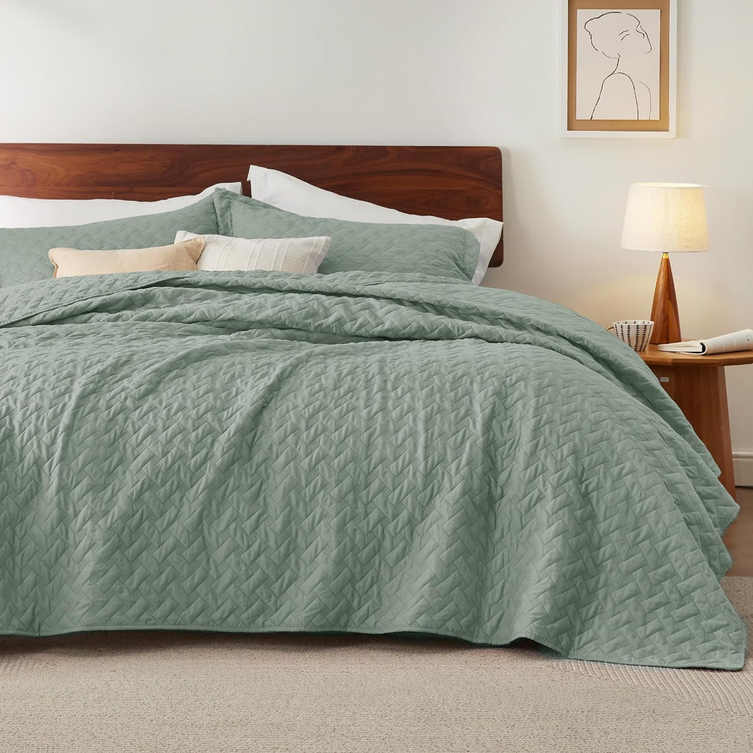 California King Quilt Set - Lightweight Summer Quilt Cal King - Sage ...