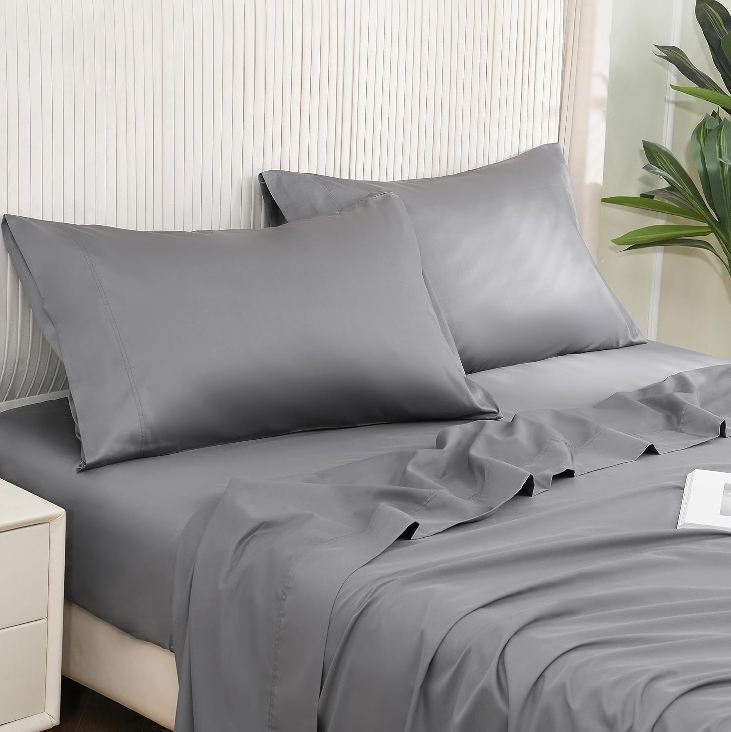 California King Sheet Sets - 100% Cotton Sheets Grey, 400 Thread Count ...