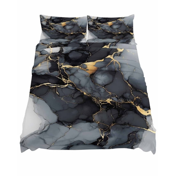 California King Size Abstract Art Sheet Sets Gold Grey Gradient Marble ...