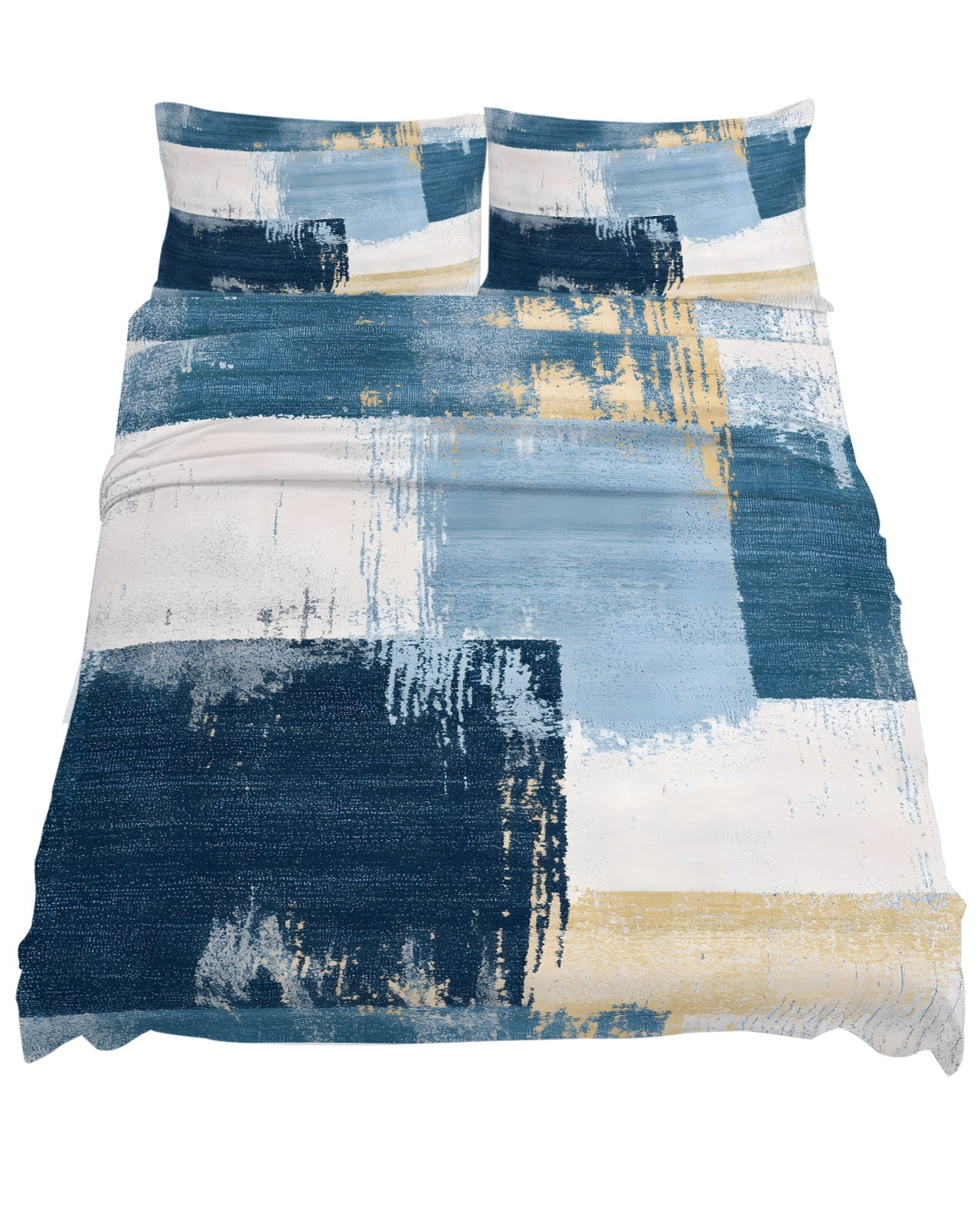 California King Size Abstract Collage Art Sheet Sets Vintage Blue Oil ...