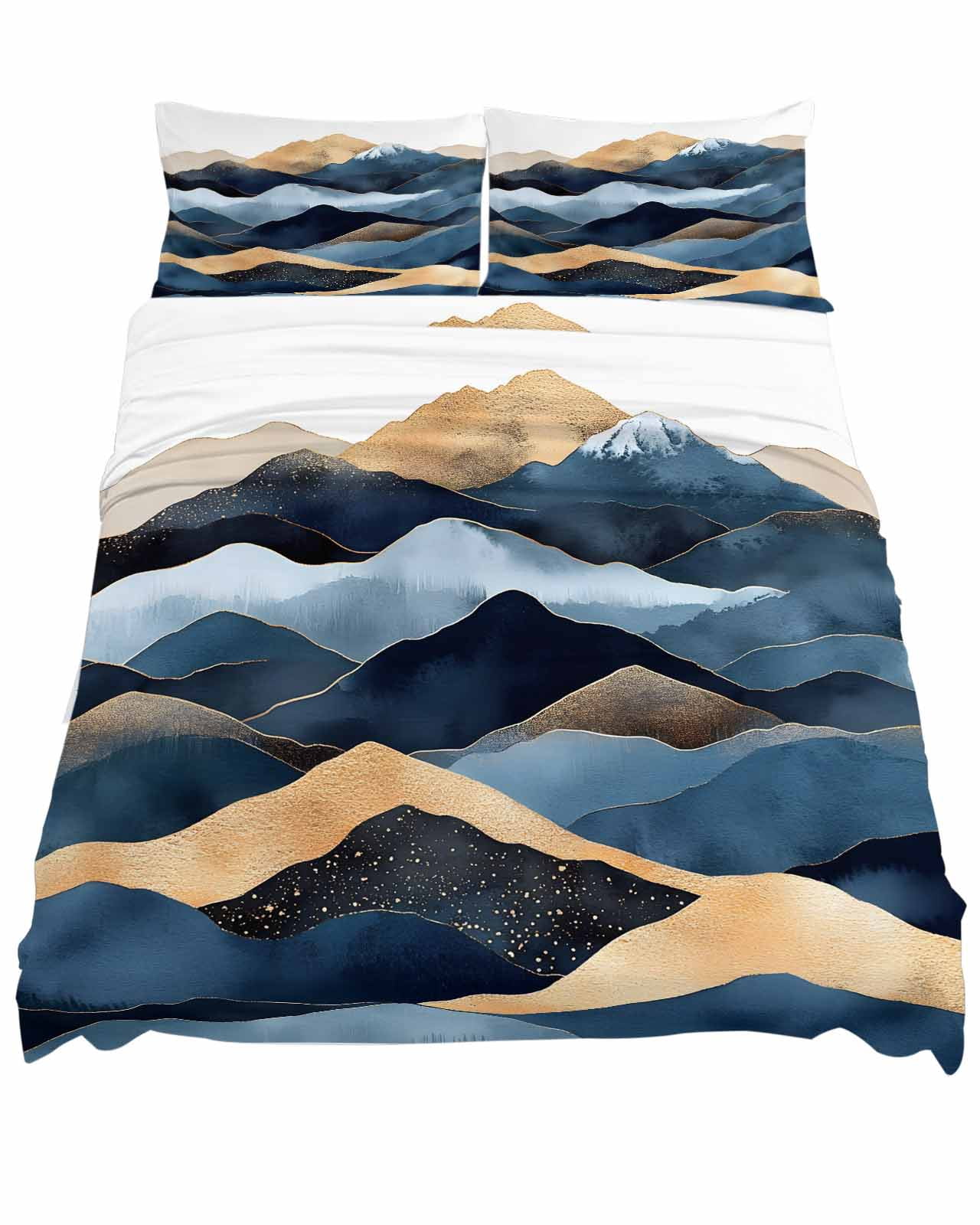 California King Size Abstract Graffiti Sheet Sets Blue Gold Stripe ...