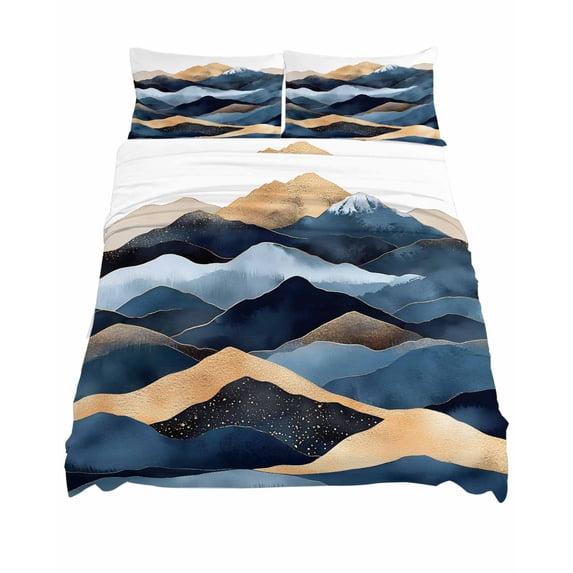 California King Size Abstract Graffiti Sheet Sets Blue Gold Stripe ...