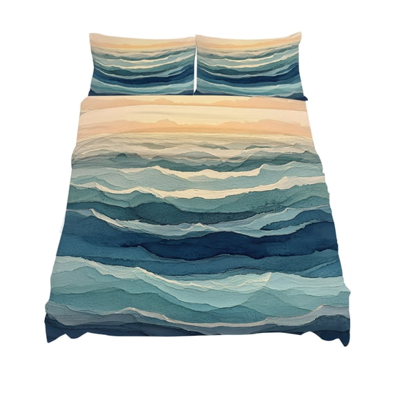 California King Size Abstract Ocean Sheet Sets Dark Blue Ripple Sunset ...