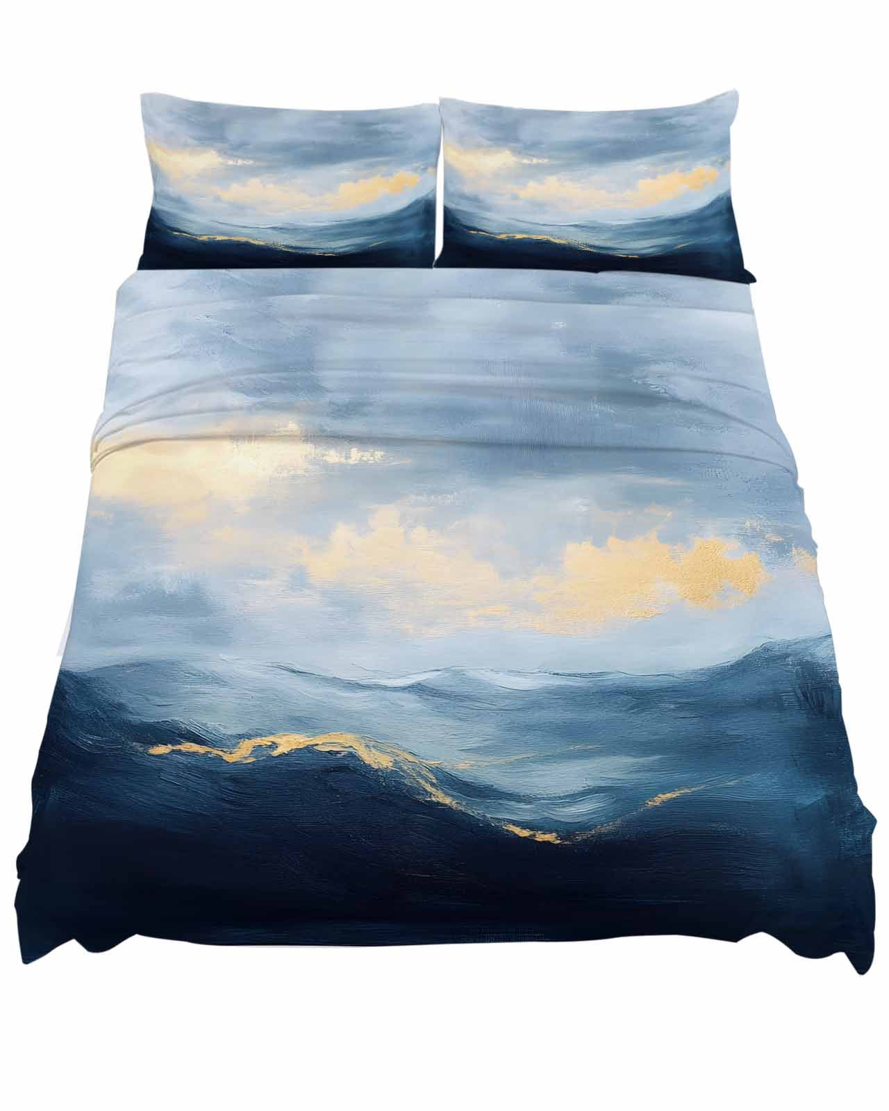 California King Size Abstract Wave Art Sheet Sets Blue Yellow Sunshine ...