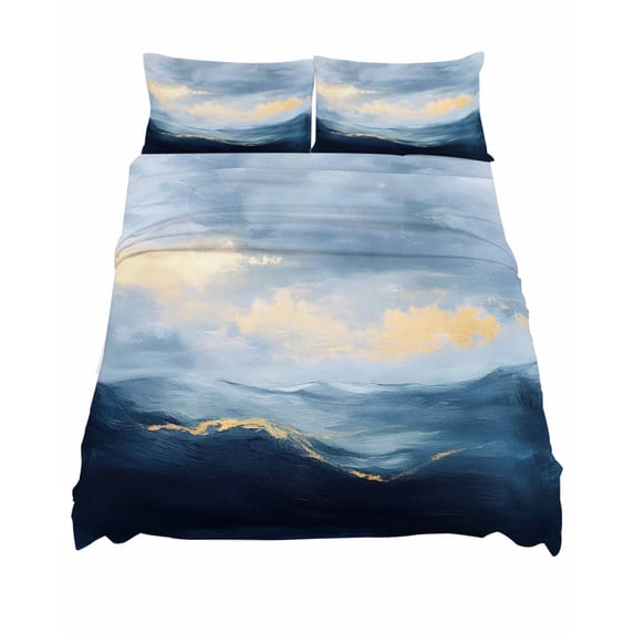 California King Size Abstract Wave Art Sheet Sets Blue Yellow Sunshine ...