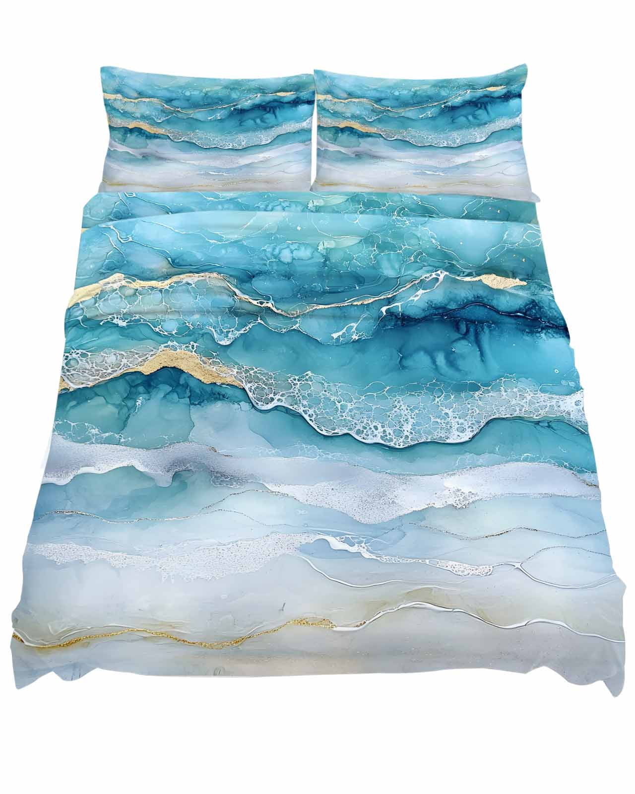 California King Size Abstract Waves Sheet Sets Spray Beach Ocean ...