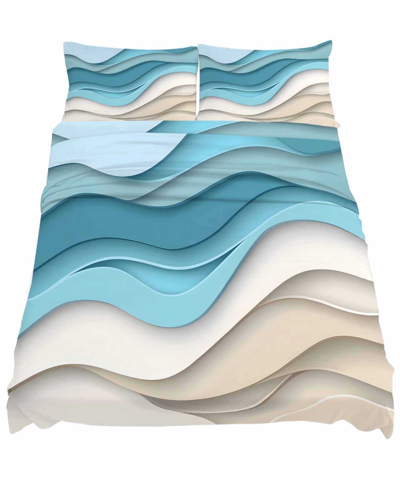 California King Size Blue Brown Waves Sheet Sets Abstract Water Ripple ...